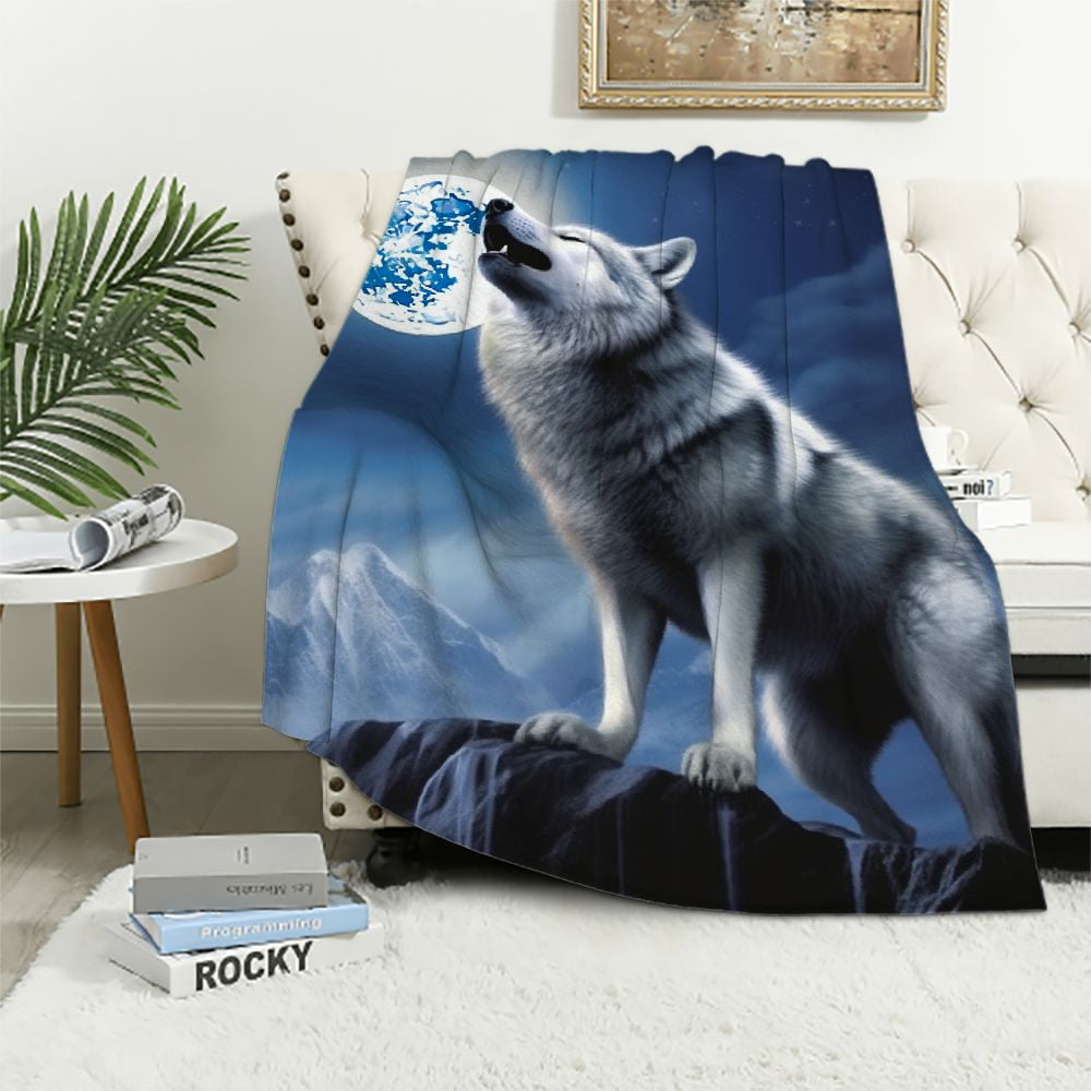HENGT Wolf Blanket Soft Cozy Throw Blanket, Wolf & Moon Plush Blanket ...