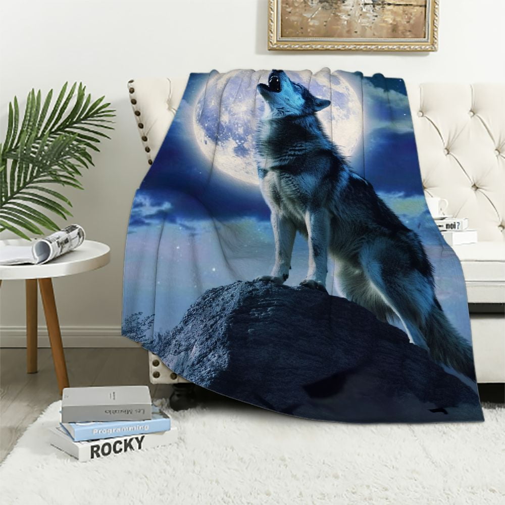 HENGT Wolf Blanket Soft Cozy Throw Blanket, Wolf & Moon Plush Blanket ...