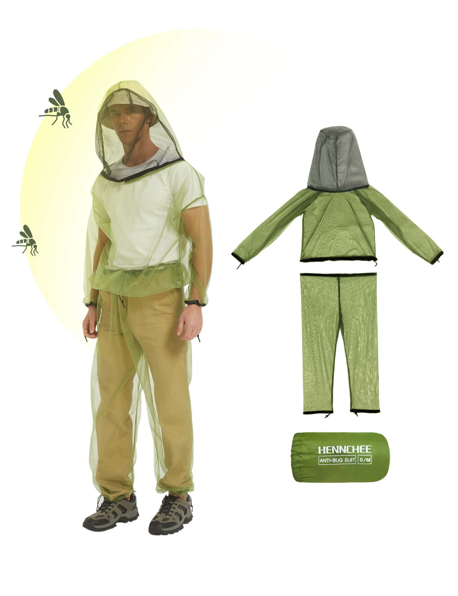 HENNCHEE 2Sets Mosquito Suits for Adults, Mesh Net Bug Jacket Pant Suit, Outdoor Full Body ...