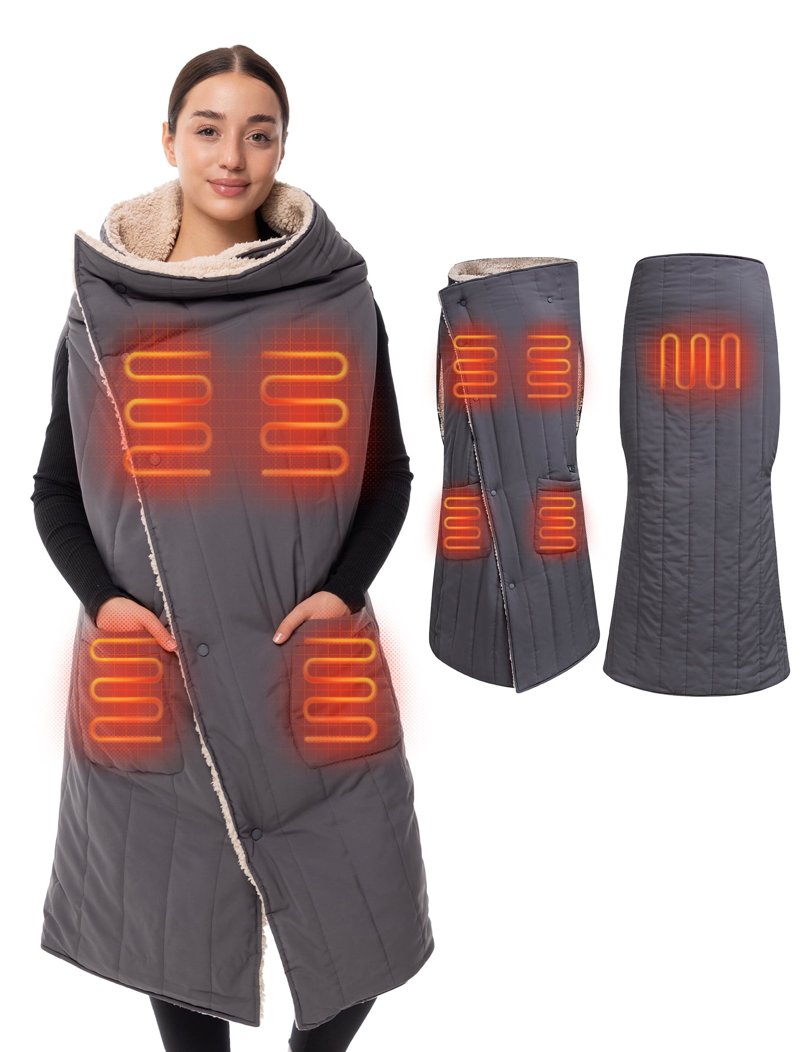HENNCHEE Wearable Heated Blanket Battery Operated, Sherpa Stylish ...