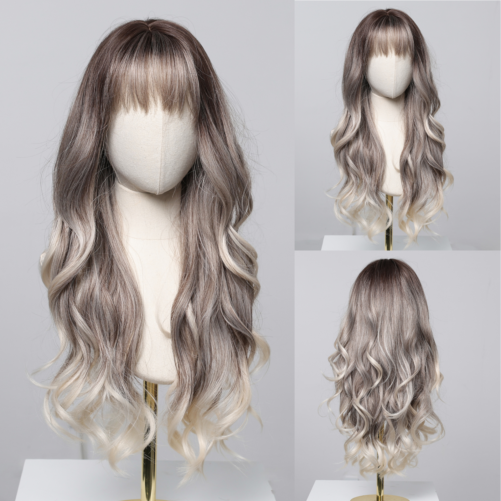 HENRY MARGU Black Synthetic Hair Wigs with Bangs Long Wavy Wig for ...