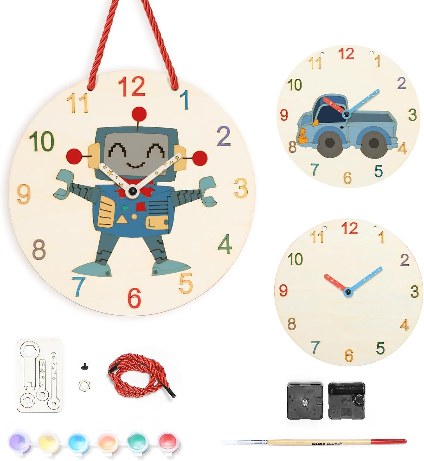 HEOMU Wood Wall Clock, Creative DIY Hand Painted Children's Wall Clocks ...