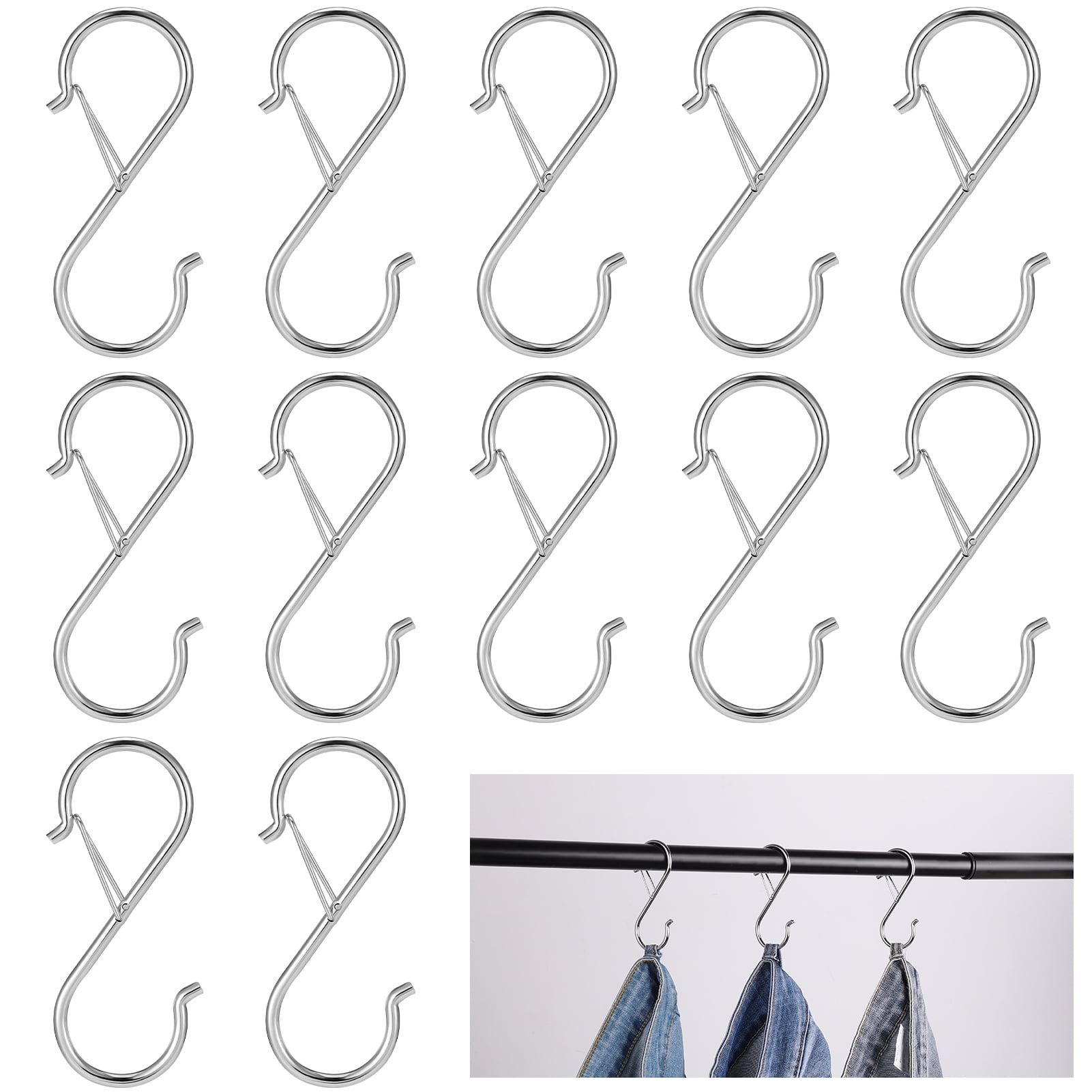HEQUSIGNS 12Pcs Heavy Duty Rustproof Safety Buckle Design S Hook, white ...