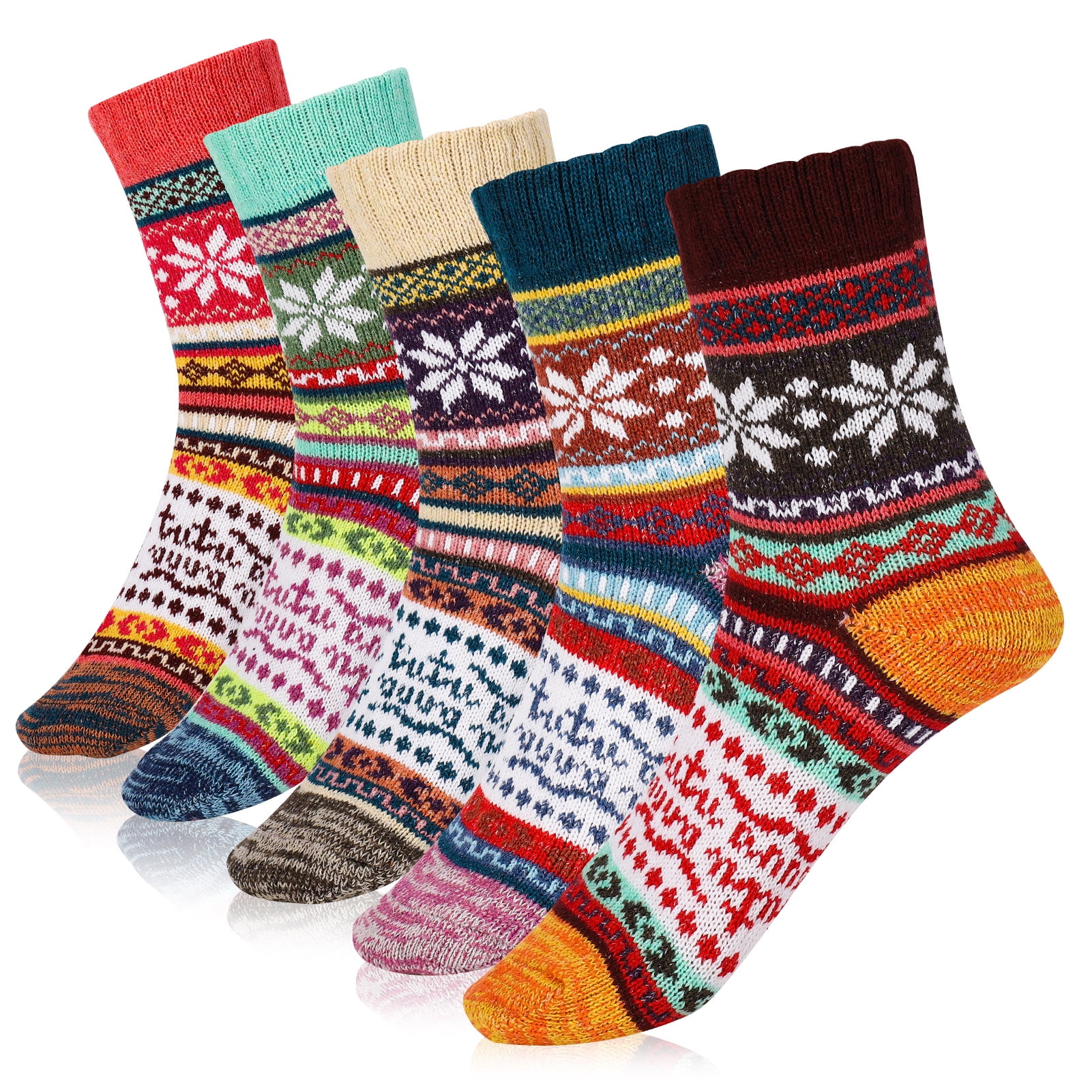 HEQUSIGNS 5 Pairs Thick Knit Winter Wool Socks for Women, Vintage Style ...