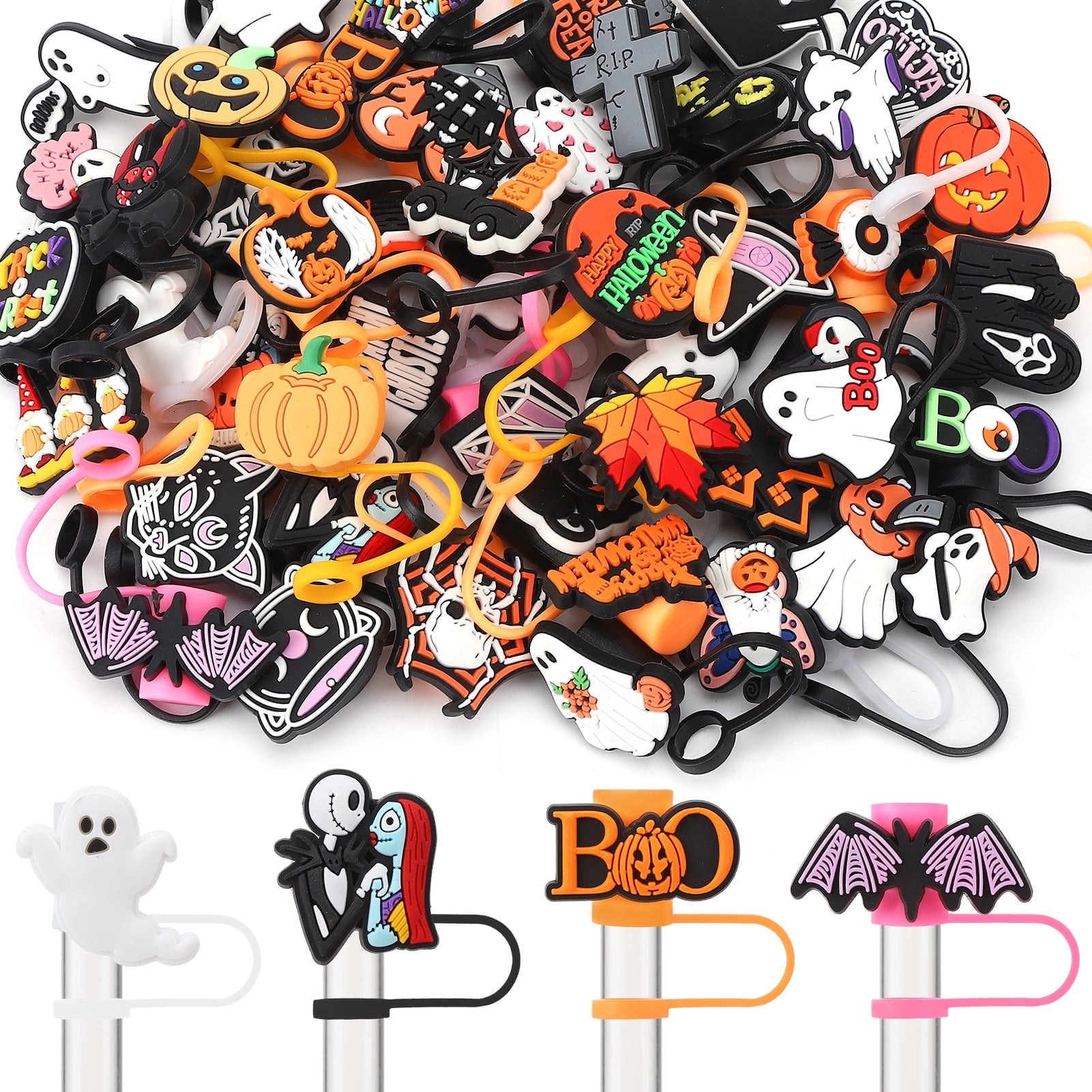 HEQUSIGNS 50PCS Halloween Straw Cover Cap, Straw Cover for 30&40 Oz ...
