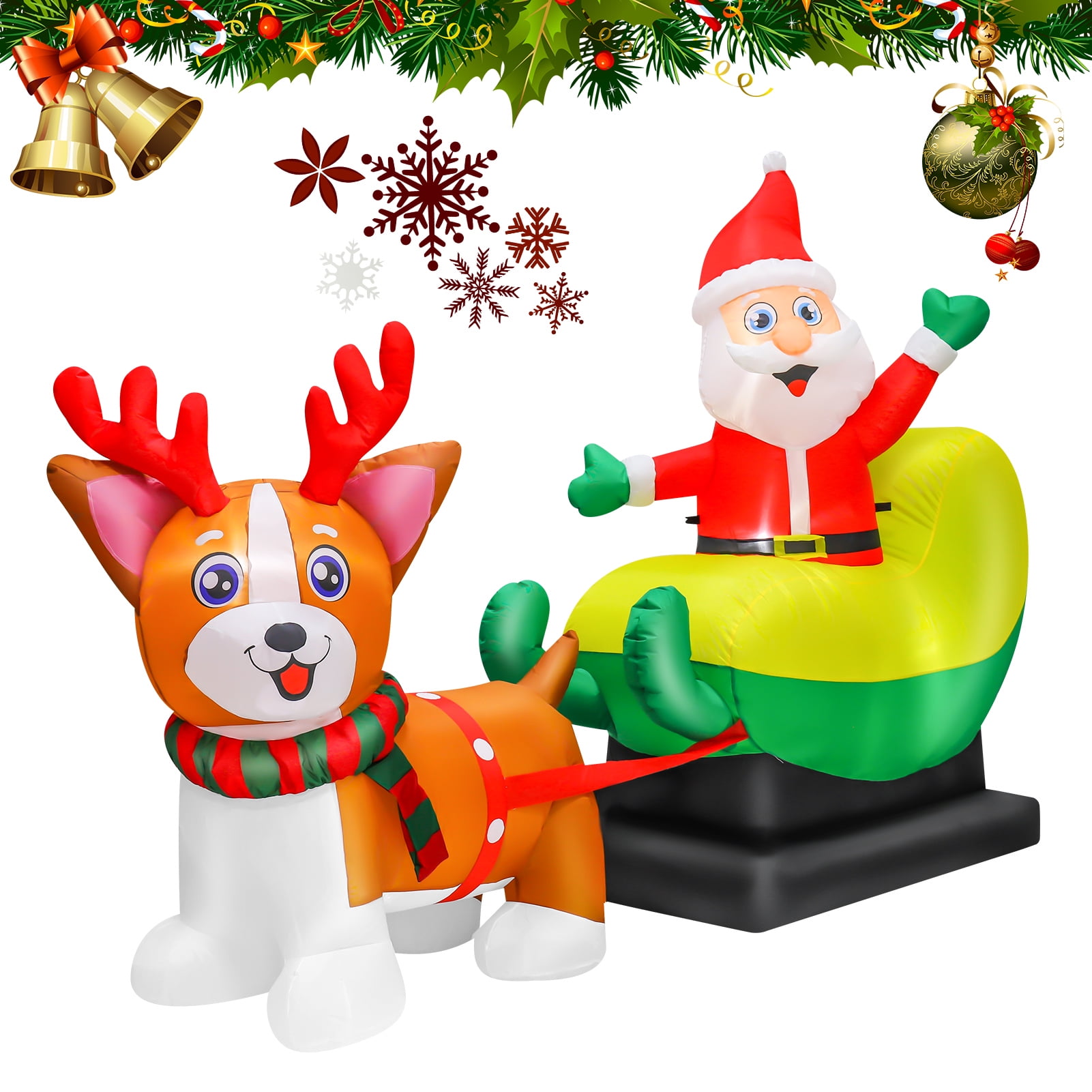 Hequsigns 7 Ft Christmas Inflatable Santa Claus On Sleigh Blow Up