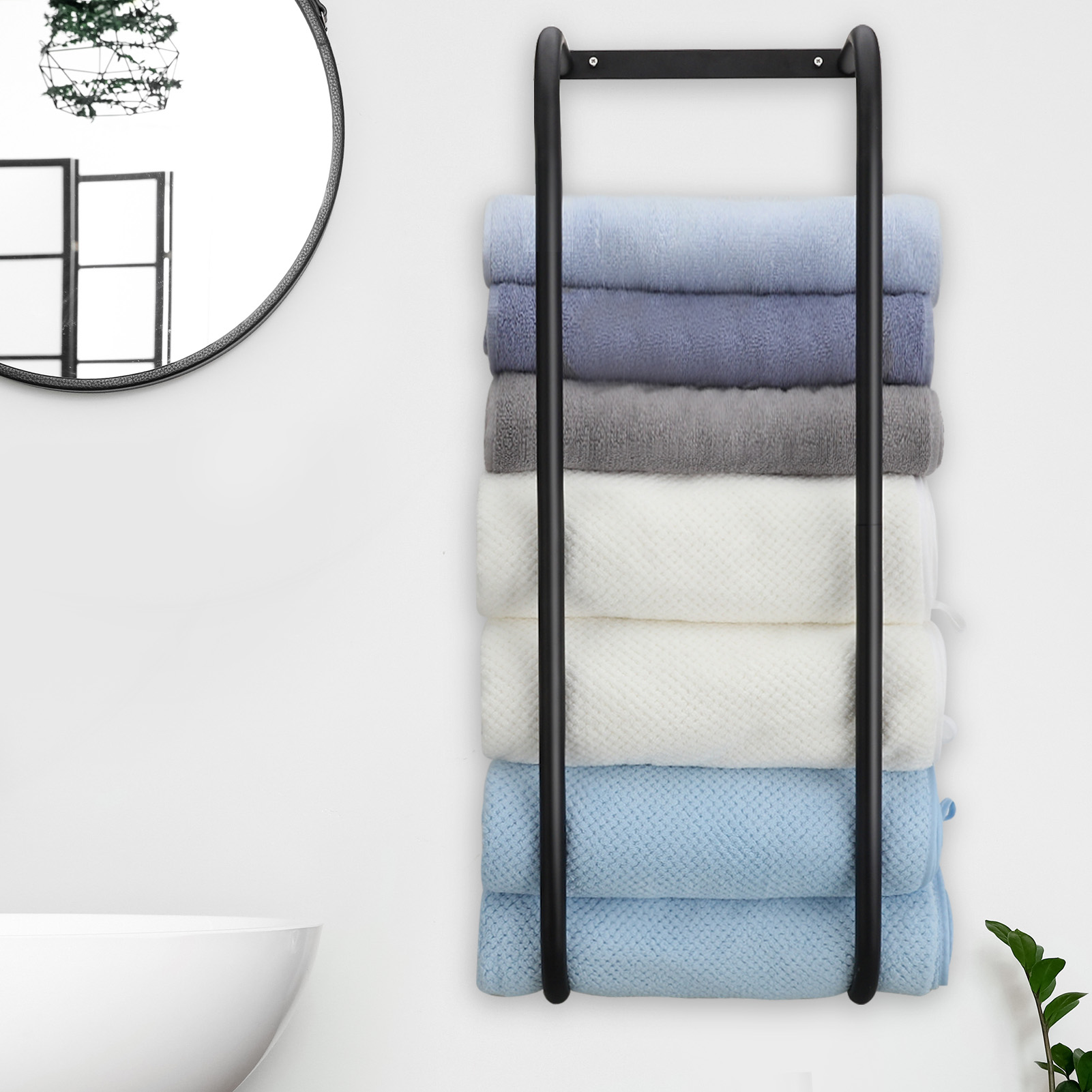 Sorbus Wall Mounted Metal Towel Rack Holder for Bathroom 2-Pack (Black ...