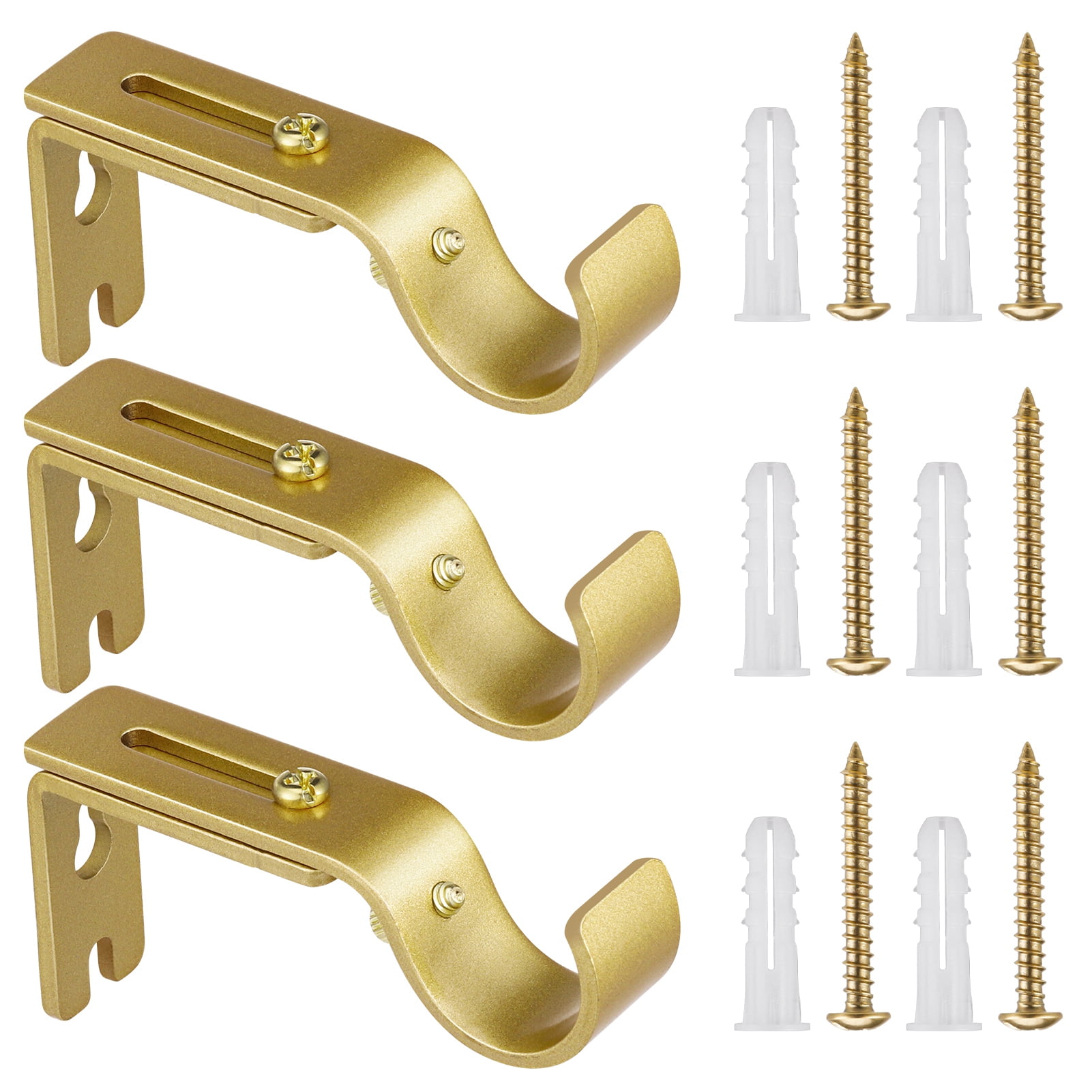HEQUSIGNS Set of 3 Adjustable Curtain Rod Brackets, 1 Inch Rod, Wall ...