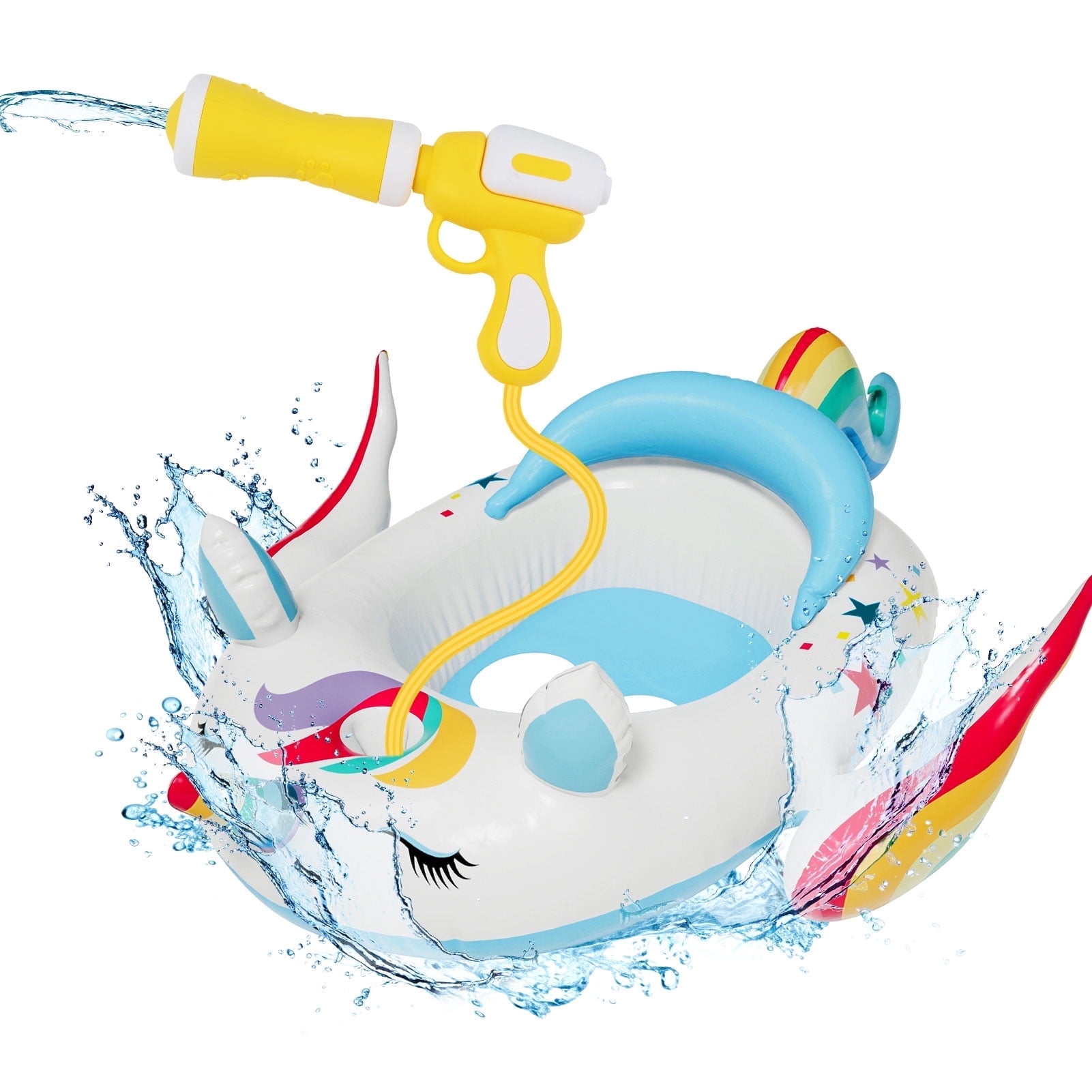 HEQUSIGNS Unicorn Kiddie Floatie with Water Gun, Fun Ride-On Pool Float ...