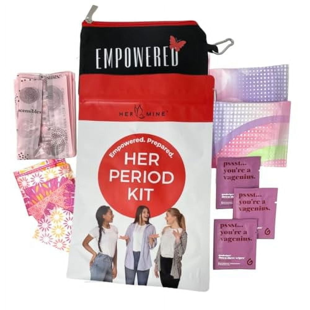 Hermine 16-Piece First Period Kit for Girls 9-12, Includes Pads, Mini Pads, Wipes, and Disposal ...