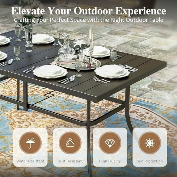 HERA'S HOUSE Outdoor Dining Table for 6,6-Person Metal Steel Slat ...