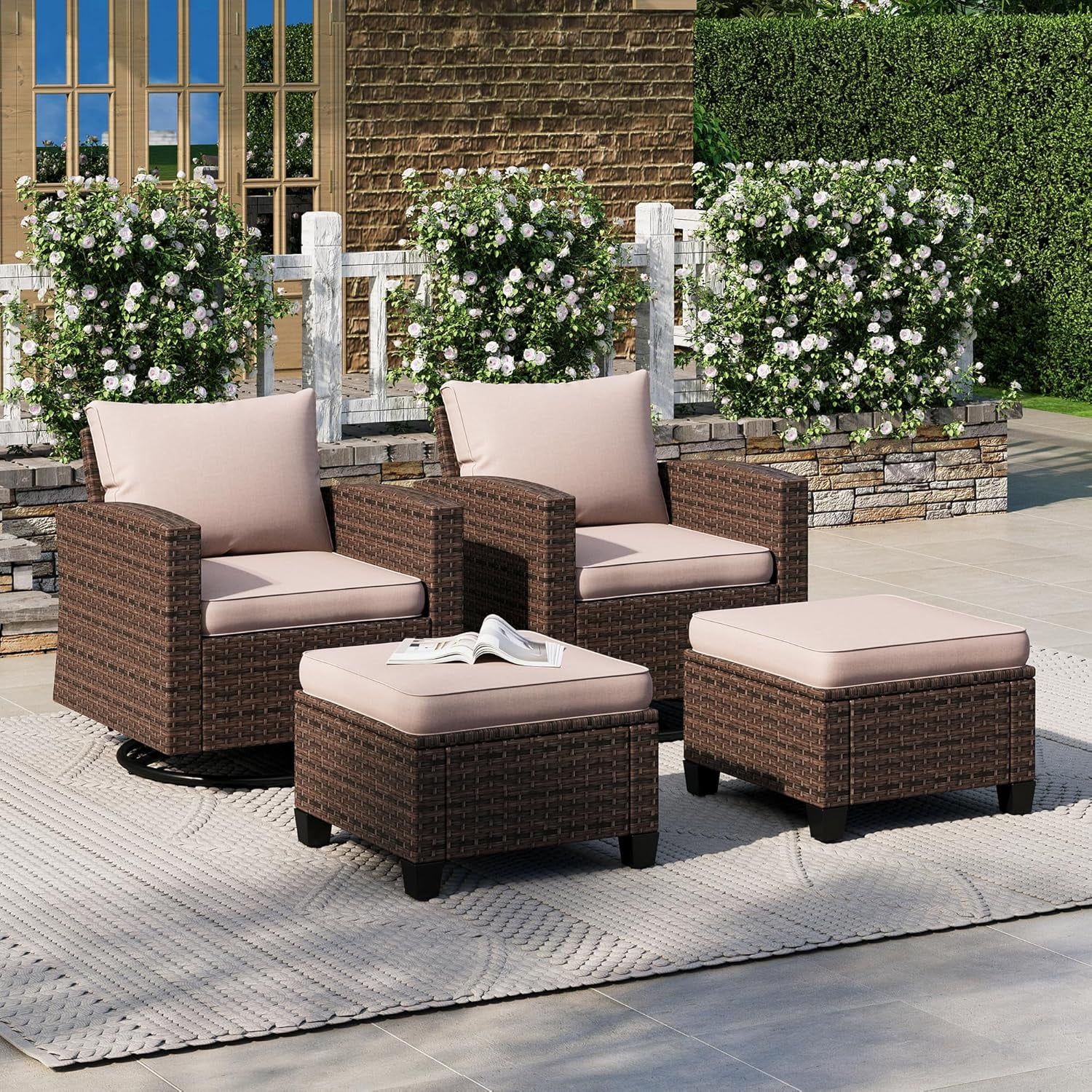HERA'S HOUSE Patio Wicker Chairs Outdoor Swivel Rocker Chairs Set with ...