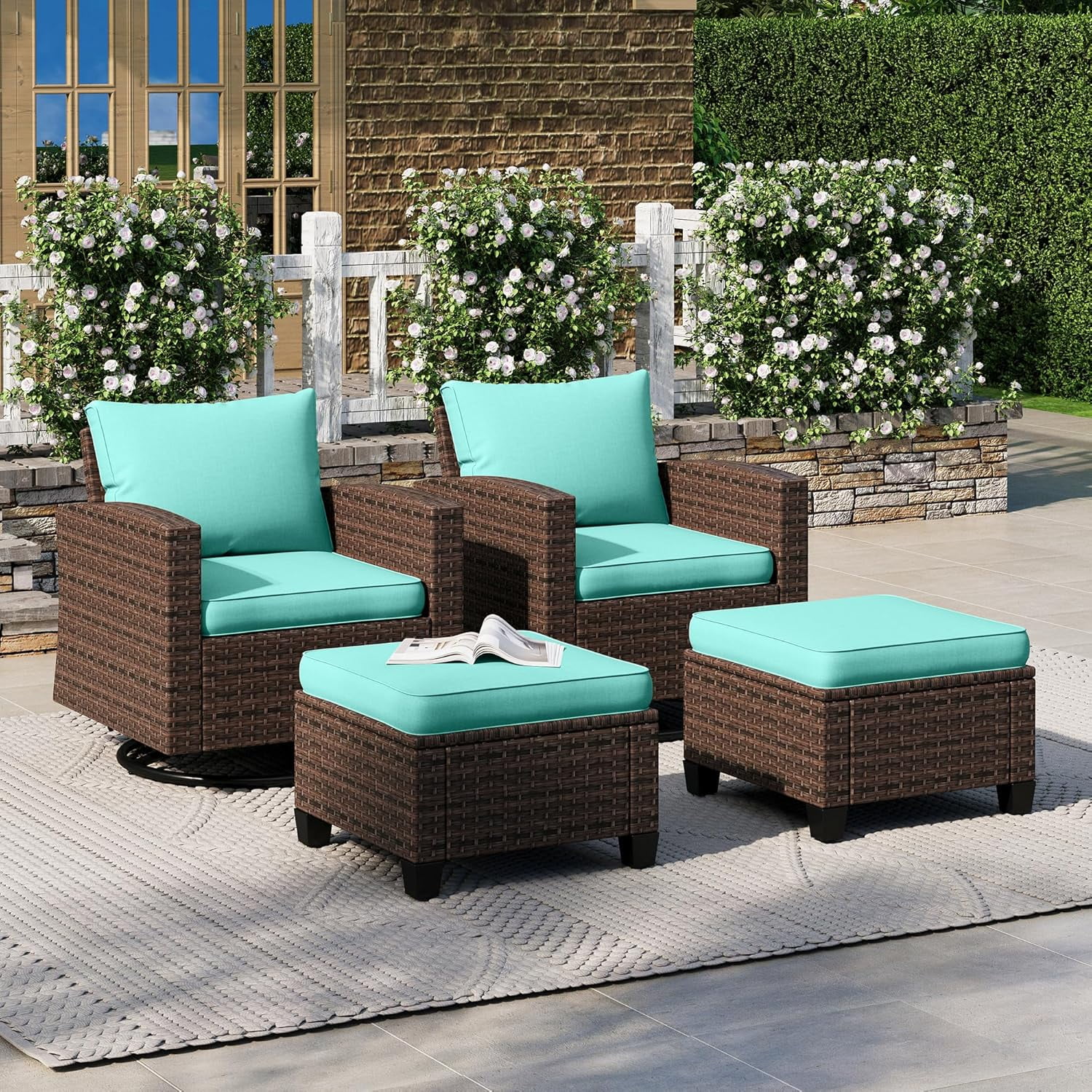 HERA'S HOUSE Patio Wicker Chairs Outdoor Swivel Rocker Chairs Set with ...