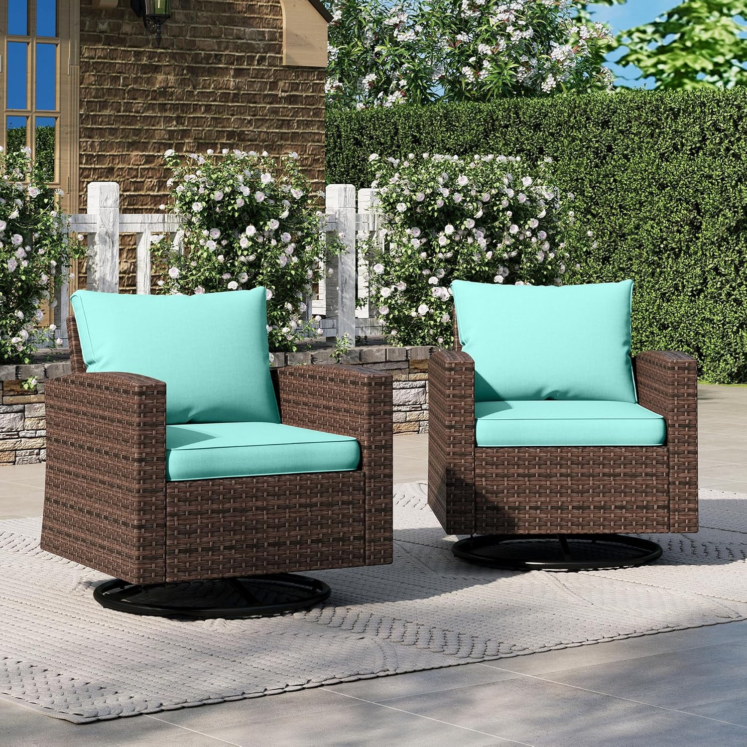HERA'S HOUSE Patio Wicker Chairs Swivel Rocker - Outdoor Swivel Rocking ...