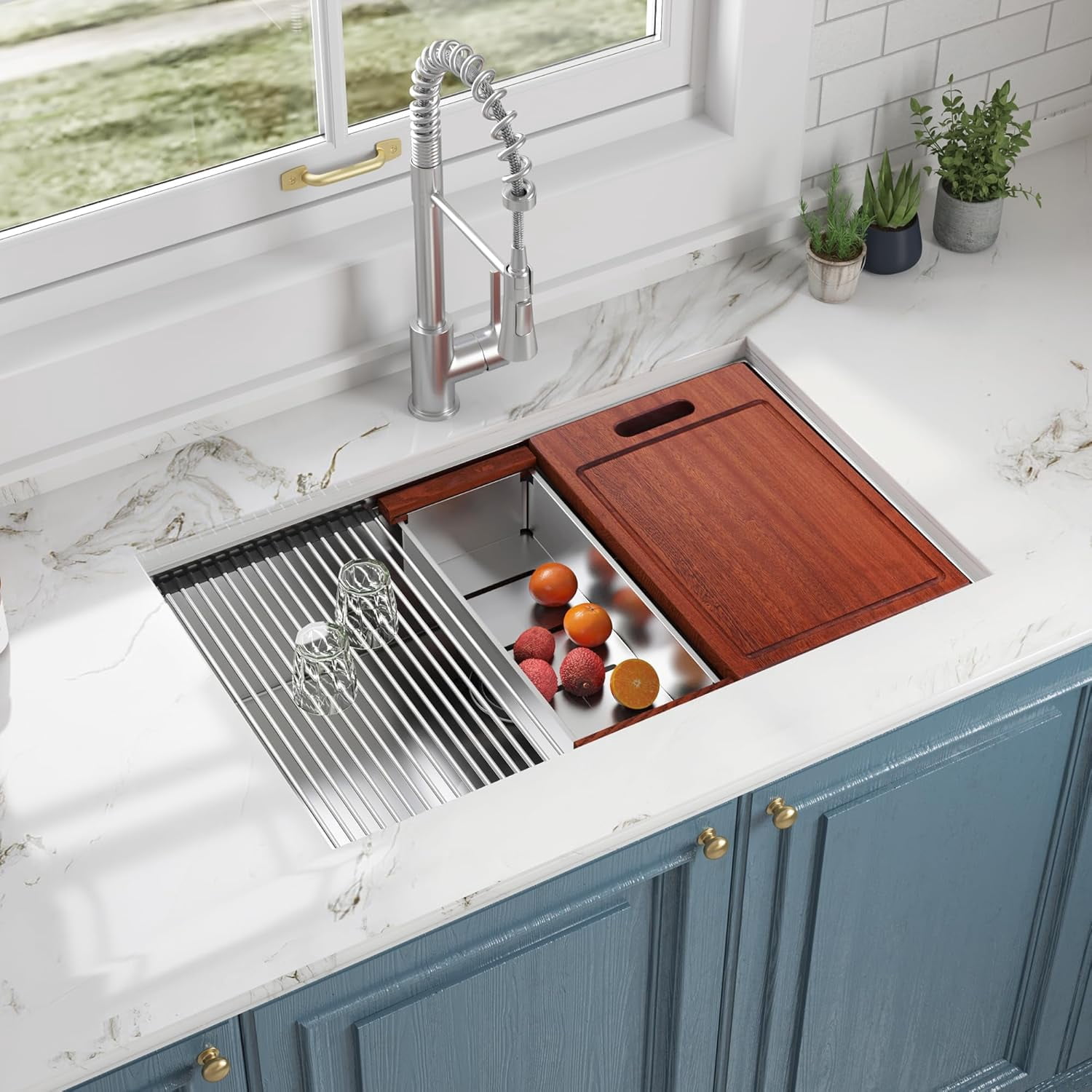 HERCATE- 30 Inch 18 Gauge Modern Undermount Workstation Kitchen Sink ...