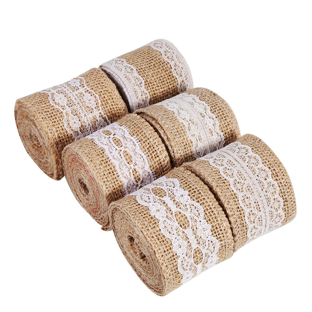 Herchr Natural Jute Burlap Ribbon with White Lace, Rustic Wedding and ...