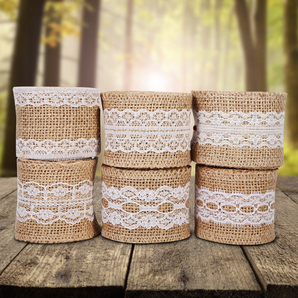 HERCHR 6 Types Natural Jute Burlap Ribbon With White Lace Rustic Style ... HERCHR 6 Types Natural Jute Burlap Ribbon With White Lace Rustic Style ...