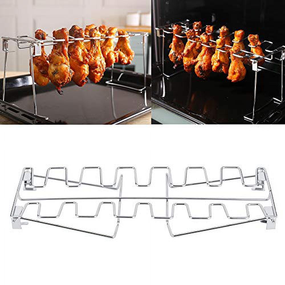 HERCHR Chicken Wing Rack, 14 Slots Chicken Leg Grill Stand, Pack of 2 ...