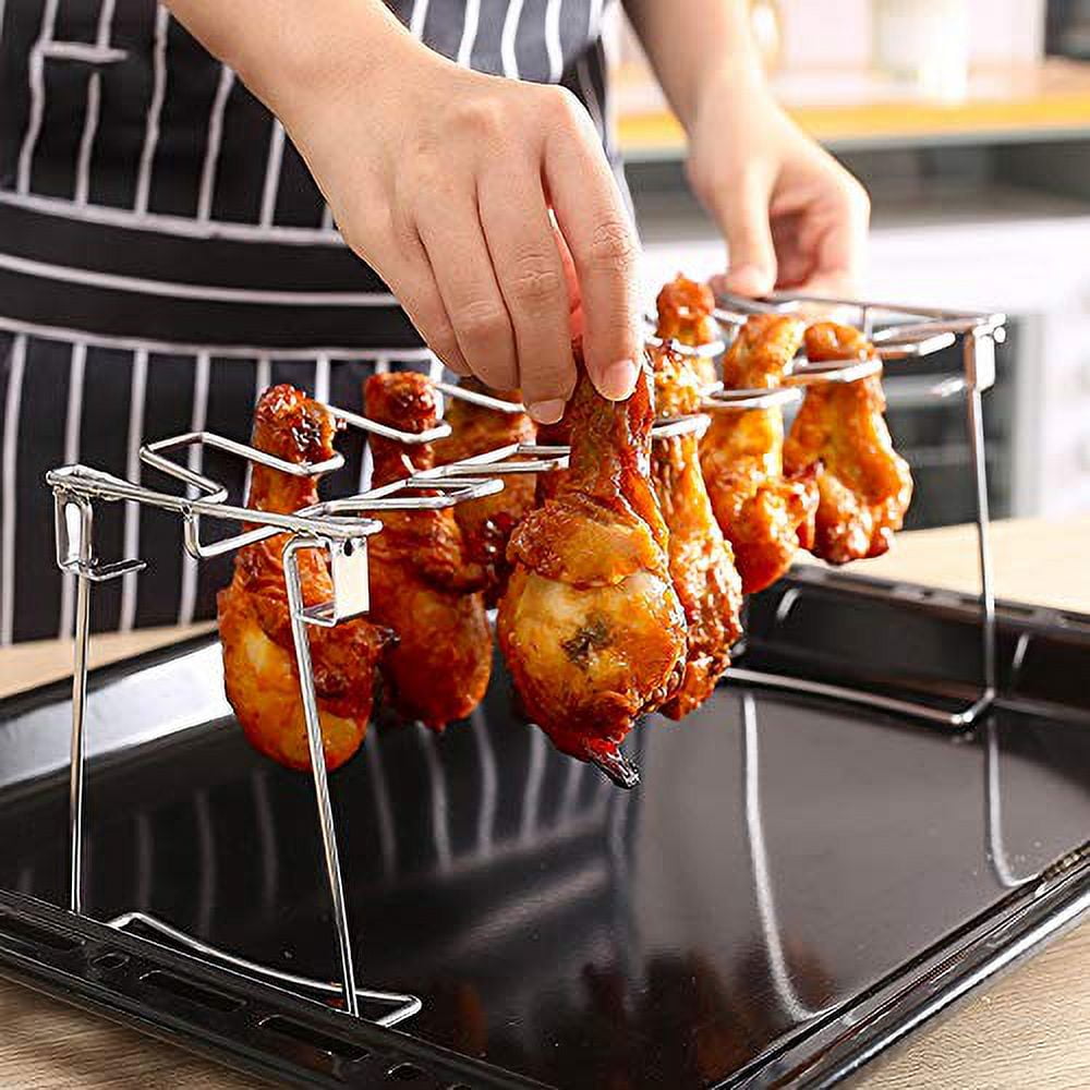 HERCHR Chicken Wing Rack, 14 Slots Chicken Leg Grill Stand, Pack of 2 ...