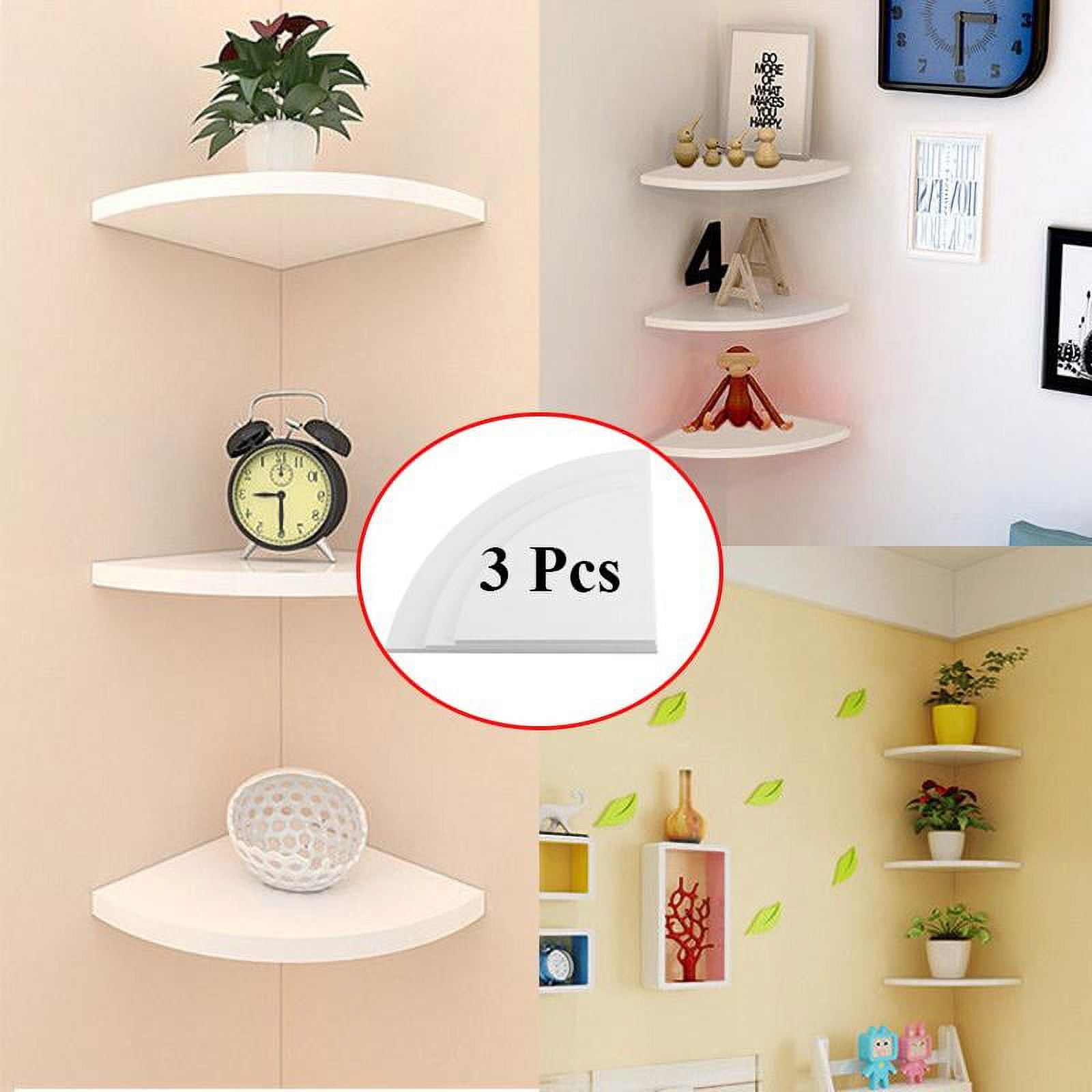 HERCHR Set of 3 Classic Radial Corner Wall Shelf Contoured Shelving PVC ...