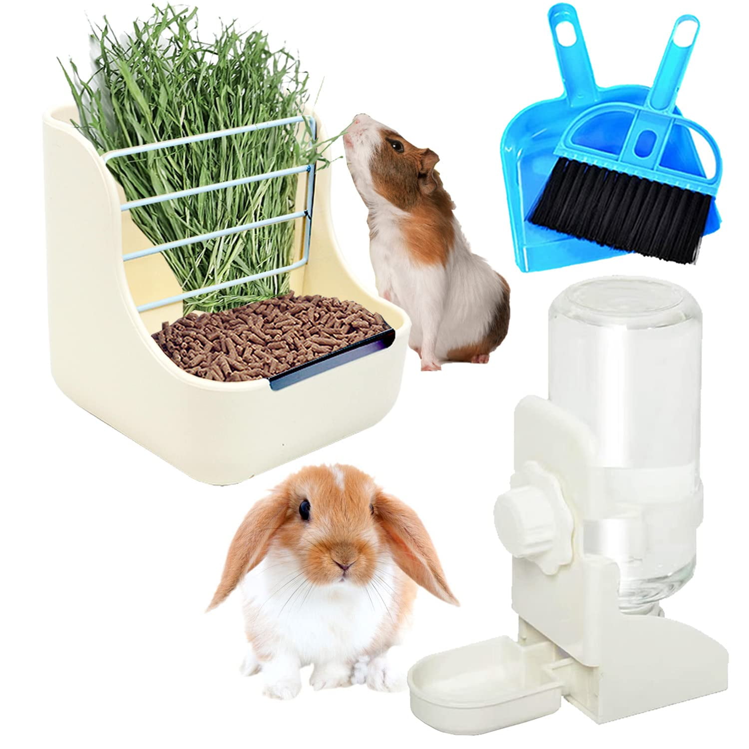 HERCOCCI Rabbit Hay Food TMA2 Bin Feeder and Bunny Bottle Set, Hay Food ...
