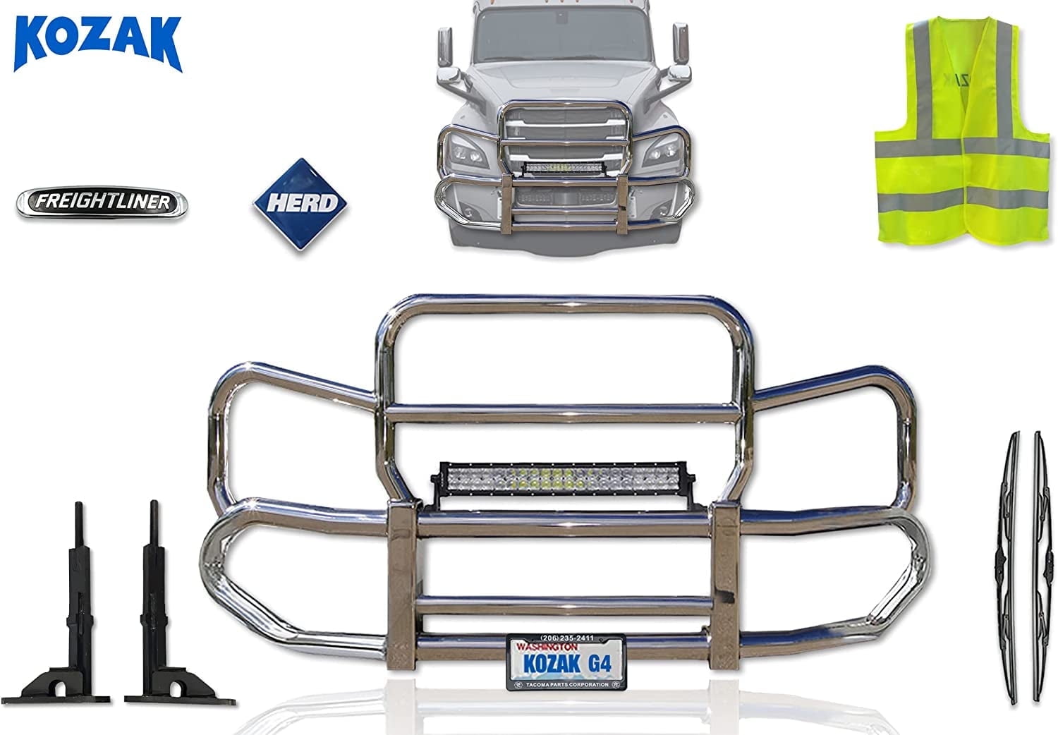 HERD 300 Grille Deer Moose Brush Bumper Guard for Freightliner Cascadia ...