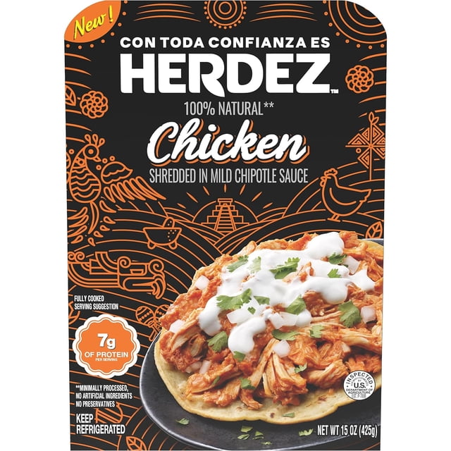 HERDEZ Fully Cooked Entree Shredded Chicken, 15 oz Microwaveable Tray ...