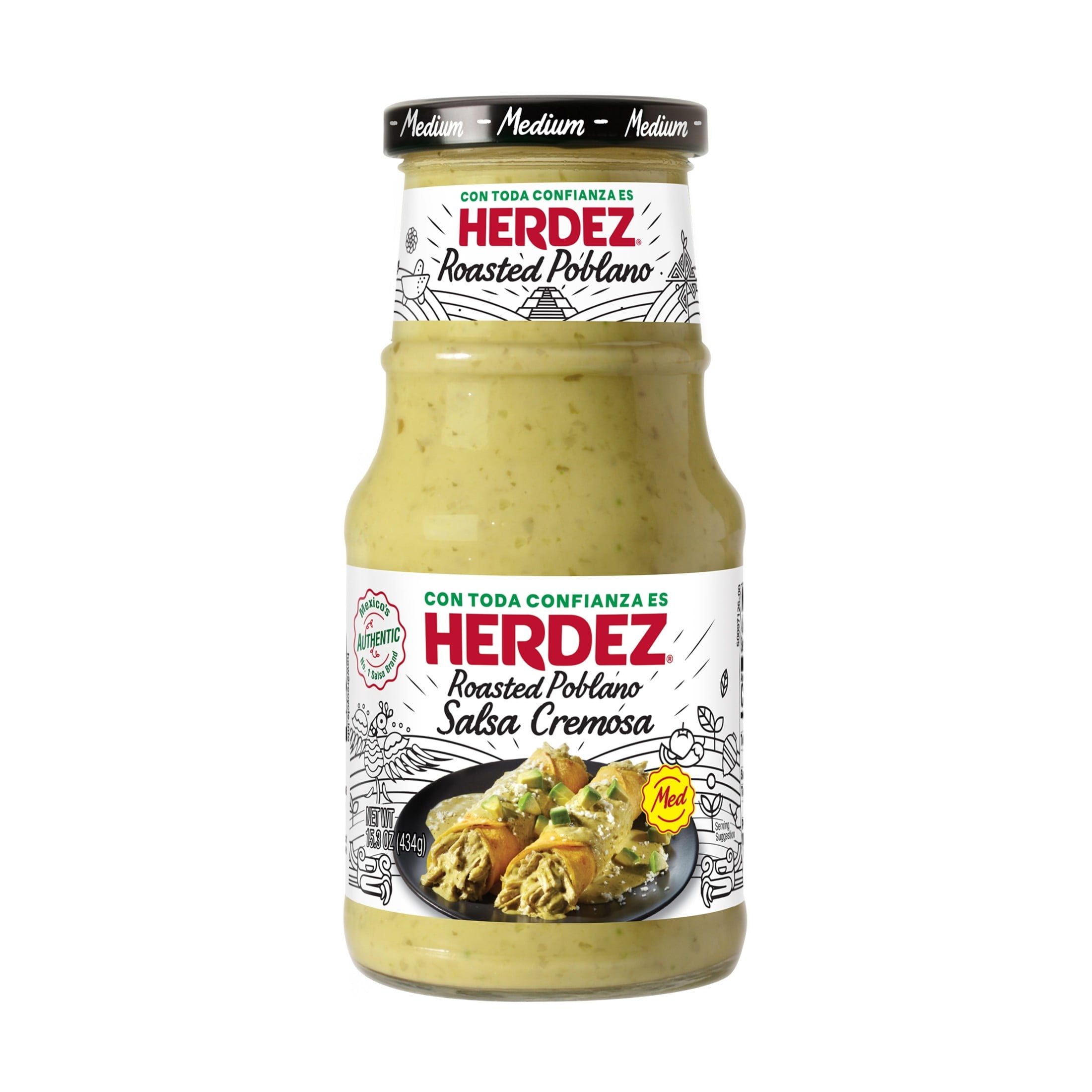 HERDEZ Fresh Premade Smooth Roasted Poblano Salsa Cremosa, 15.3 oz Jar ...