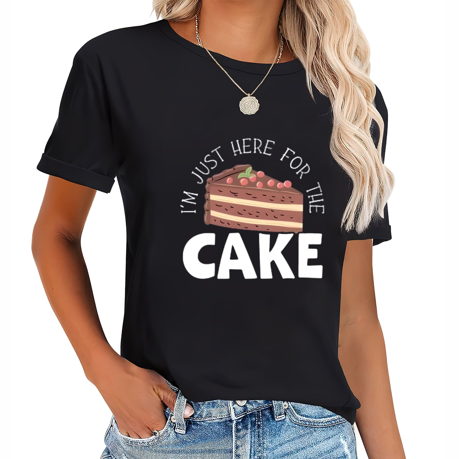 HERE FOR JUST THE CAKE Cake Lover Women's Graphic Tee Short Sleeve T ...