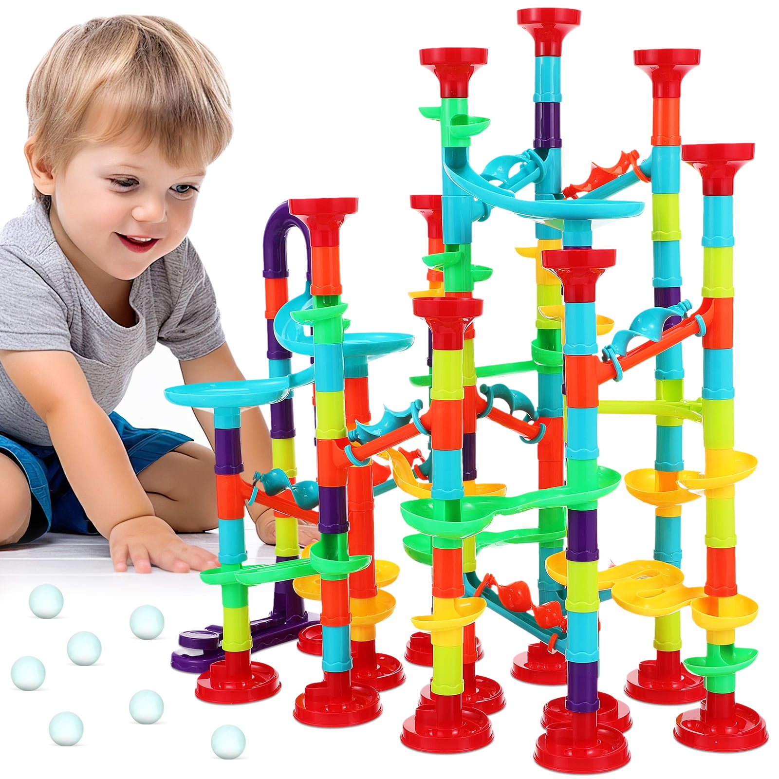 GETAJGHSD Marble Run Toddler Marble Run Building Blocks Set Plastic ...