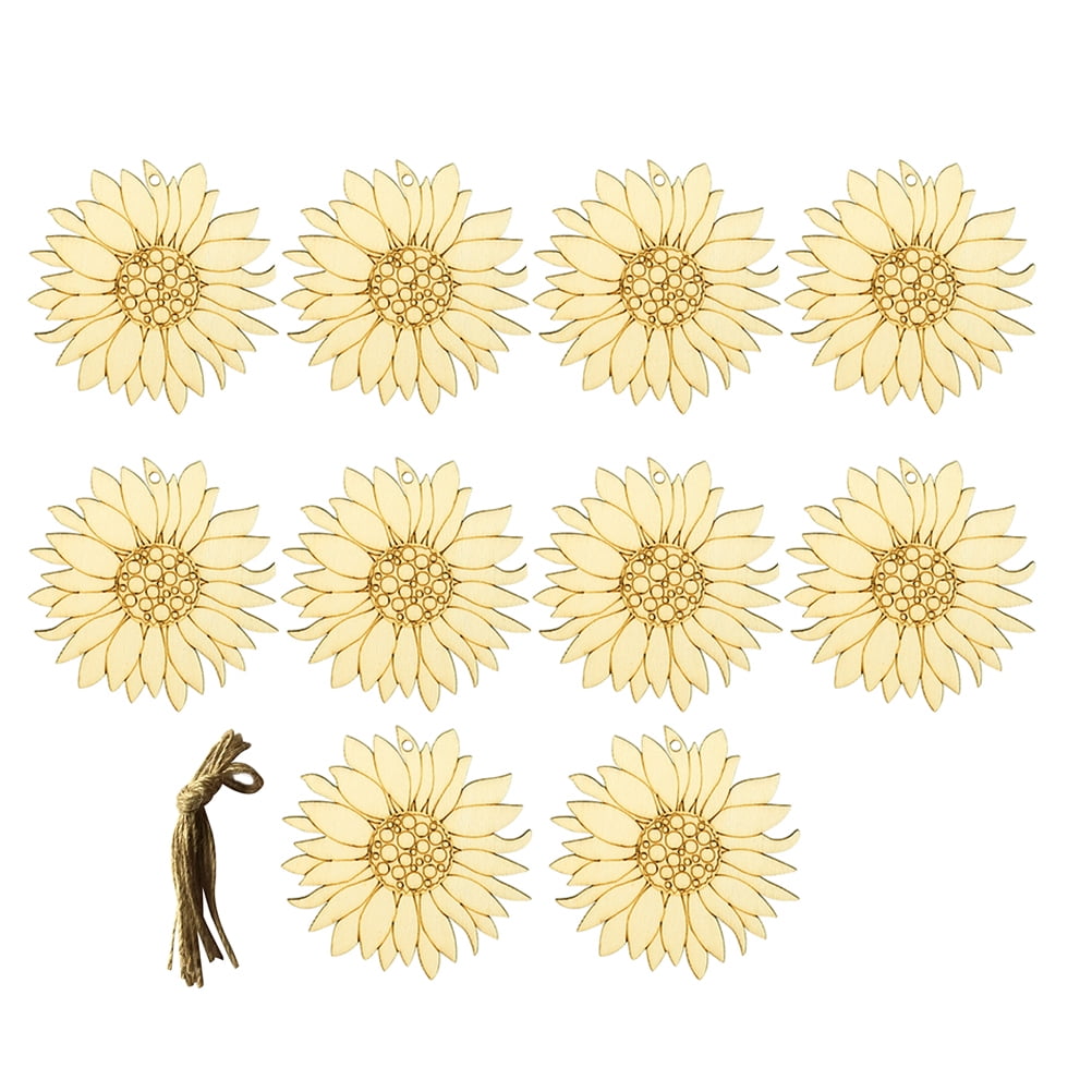 HERFIER 20 Pcs Unfinished Sun Flower Hanging Pendant DIY Wooden Hanging ...