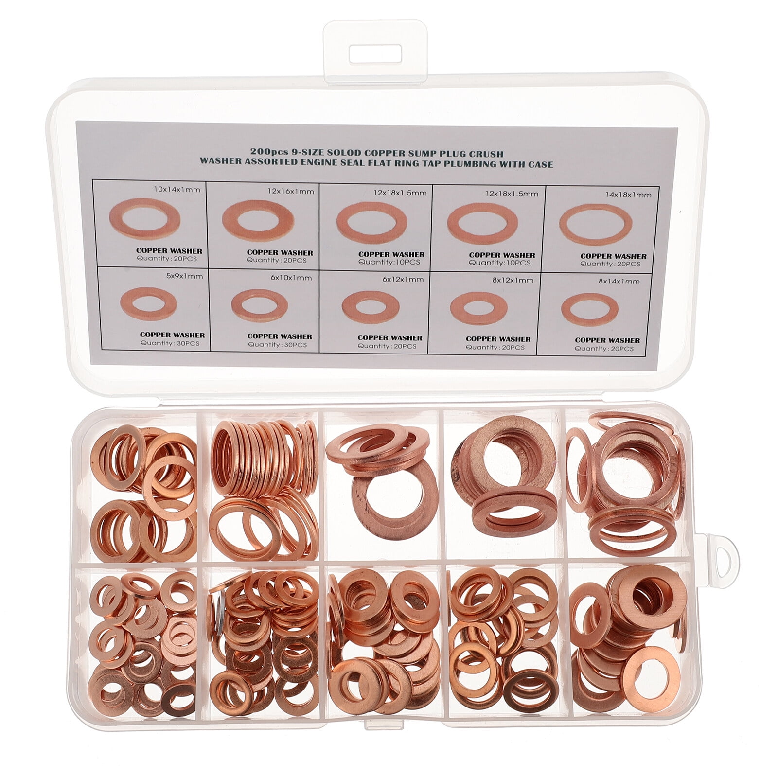 HERFIER 200pcs Copper Washer Flat Ring Copper Sealing Washers Flat Ring ...