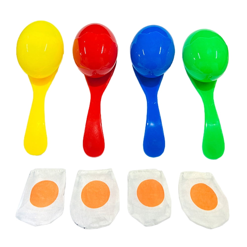 4 Sets of Kids Colorful Egg and Spoon Race Game Outdoor Toys Skill ...