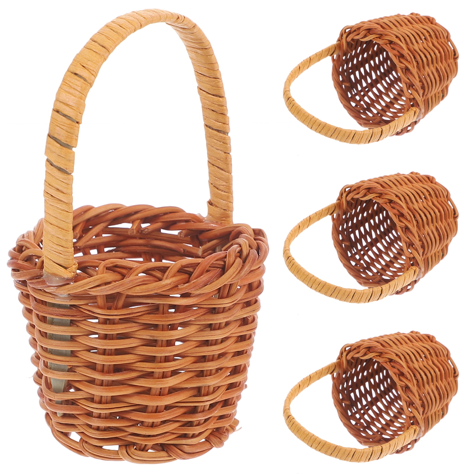 HERFIER 4pcs Mini Woven Miniature Flower Basket Mini Picnic Basket Mini ...