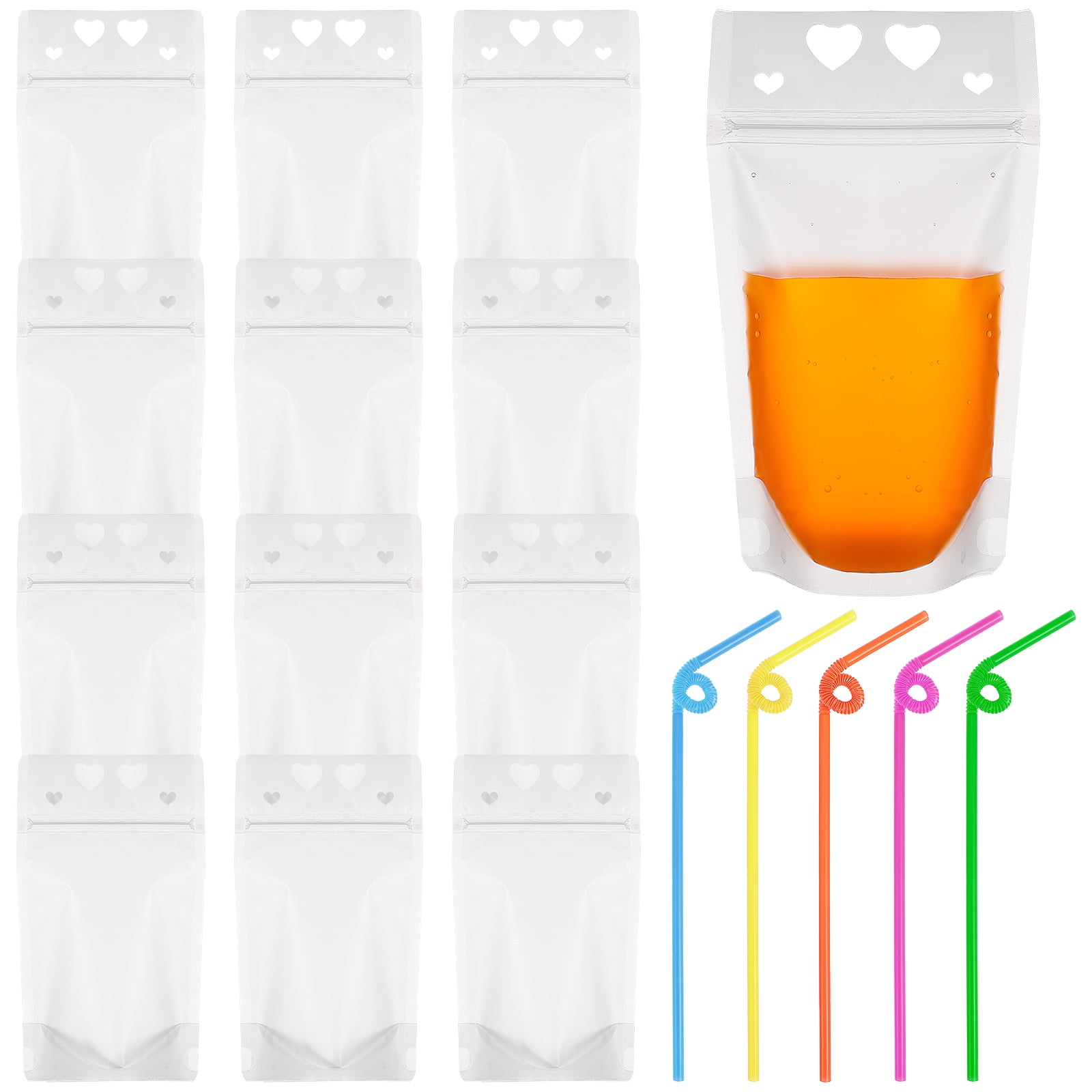 HERFIER 50 Clear Drink Pouches w/ Straws - Love Pattern Juice ...
