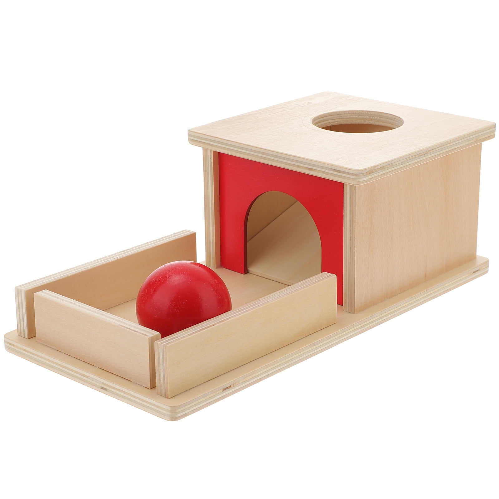 HERFIER Montessori Object Permanence Box Wooden Toy Tray and Ball Drop ...