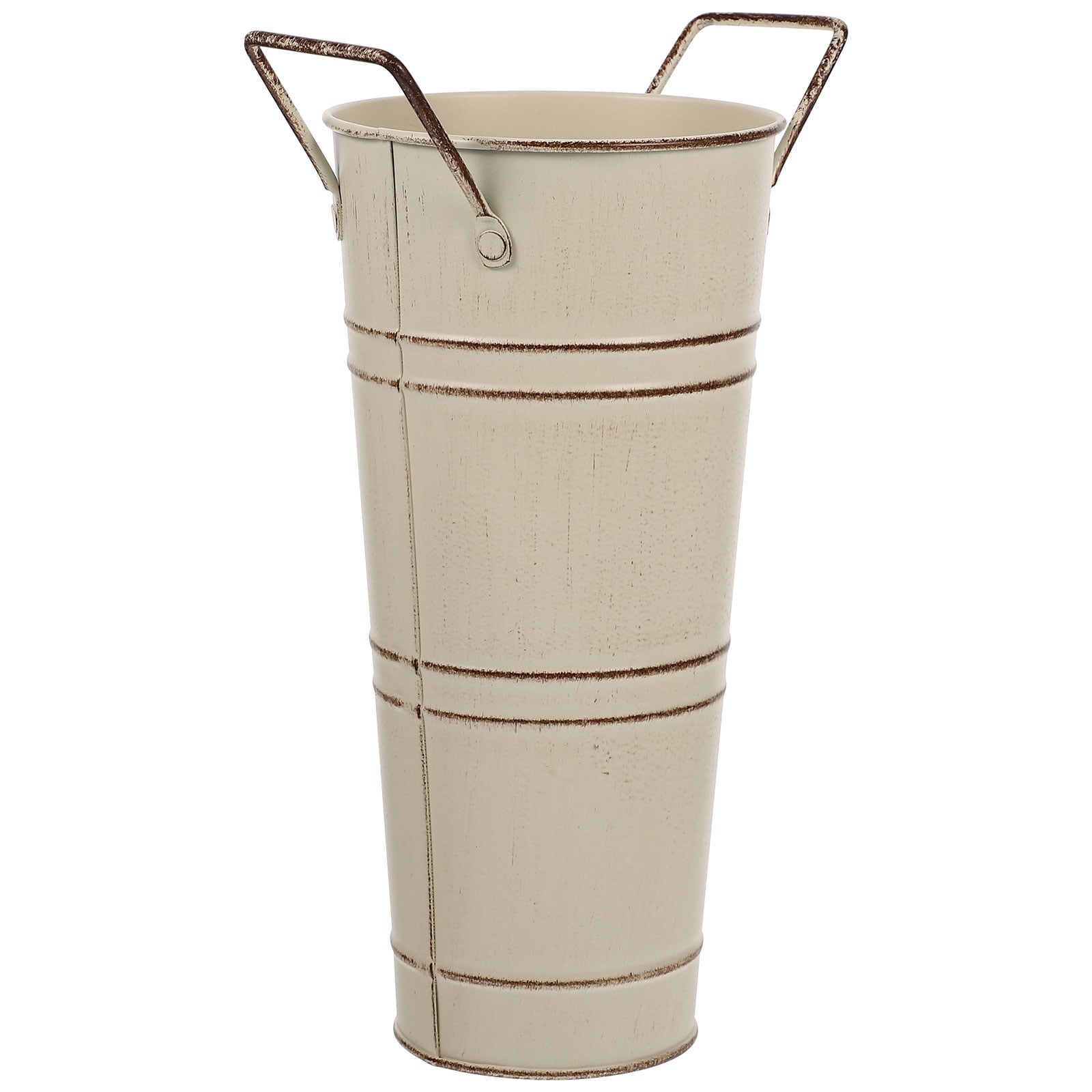 HERFIER Retro Flowerpot Balcony Flower Bucket Vase Metal Round Bucket ...