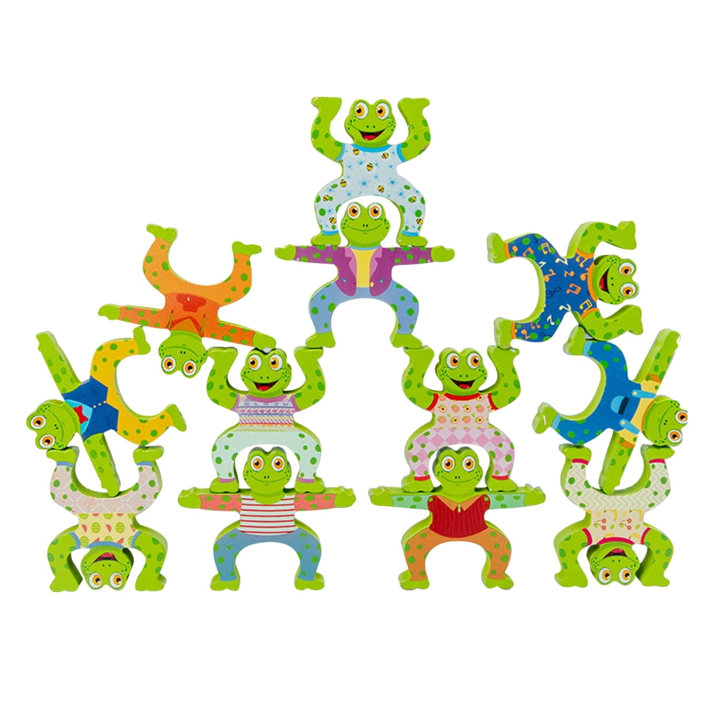 HERFIER Wooden Frog Stacking Toy for Kids Toddler Educational Blocks ...