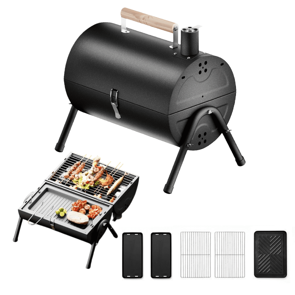 HERFOM Charcoal Grill, Double Sided, Portable And Foldable, Black ...