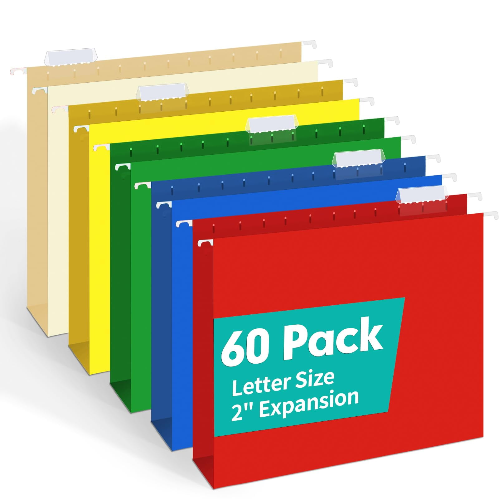 HERKKA Extra Capacity Hanging File Folders, 60 Pack Reinforced Letter ...