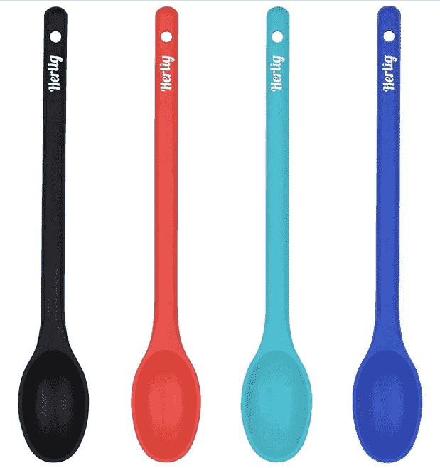Herlig 4-Piece Large Silicone Mixing Spoon Set – 12" Heat-Resistant ...