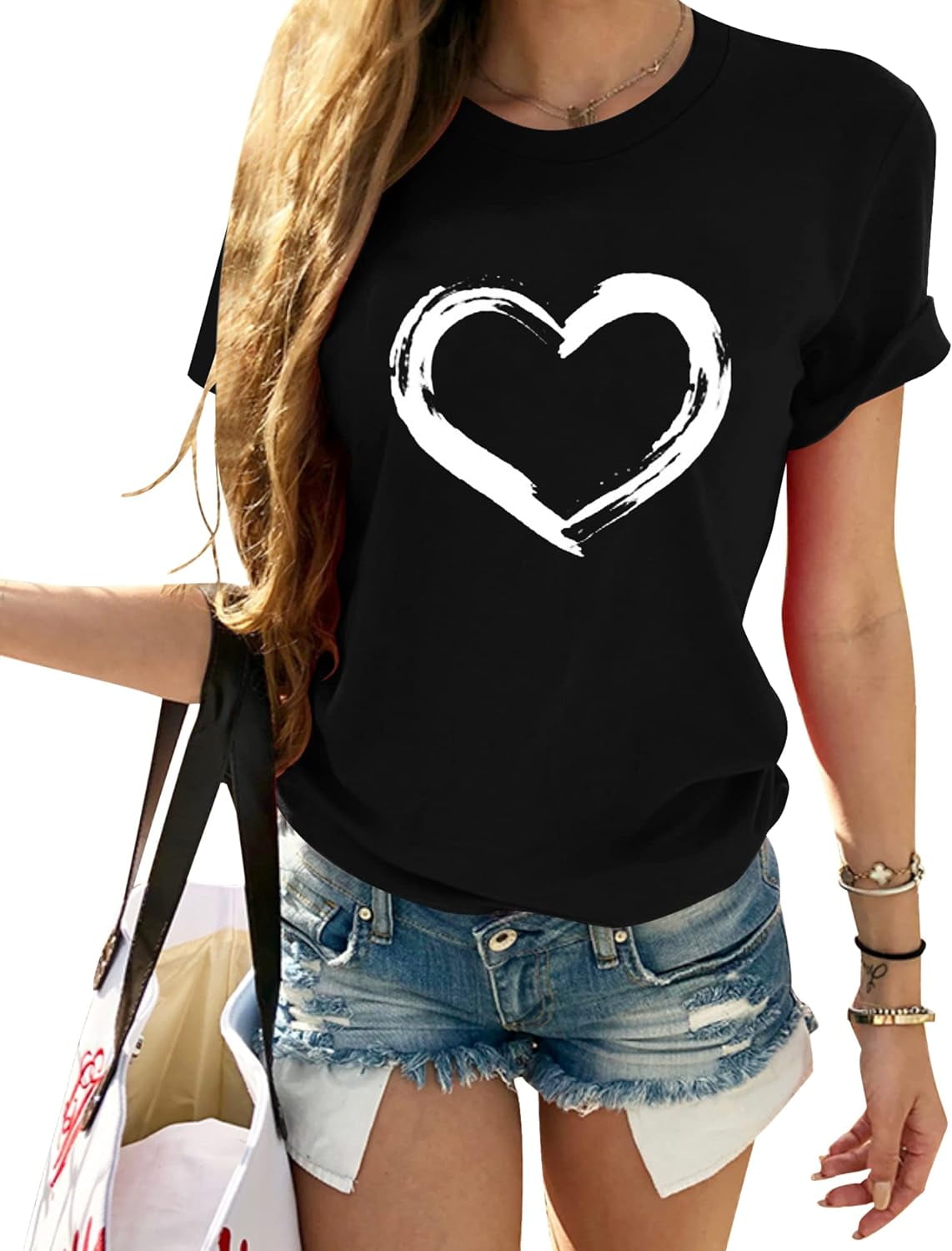 HERLOLLYCHIPS Women Cute Heart Graphic Crewneck Short Sleeve Regular ...