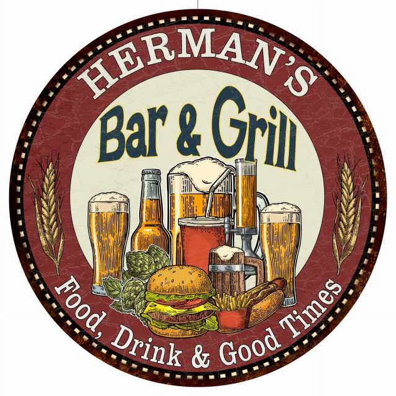 HERMAN'S Bar and Grill 14" Round Metal Sign Kitchen Wall Decor ...