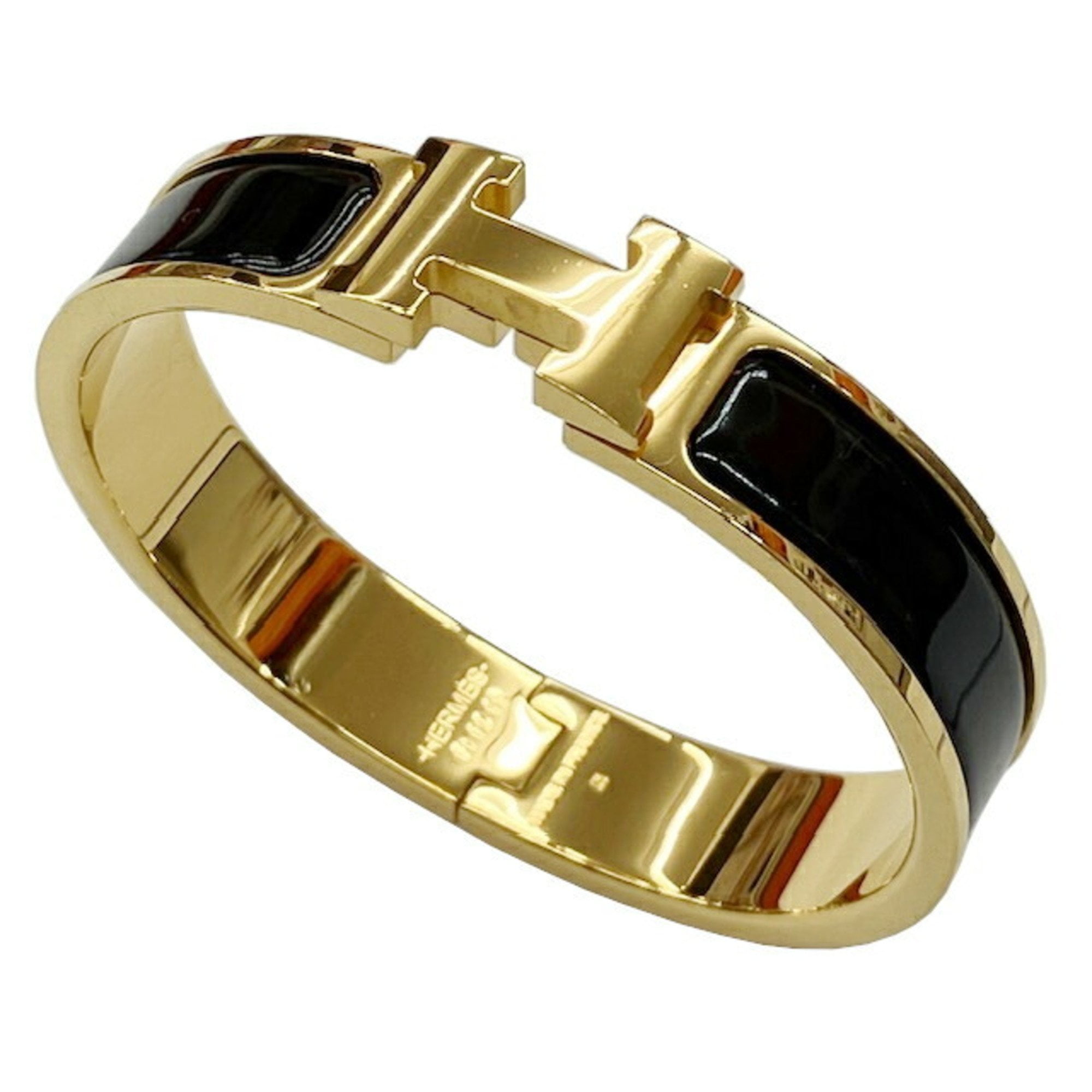 Pre-Owned HERMES Click Clack Black H Bangle Bracelet for Women (Good ...