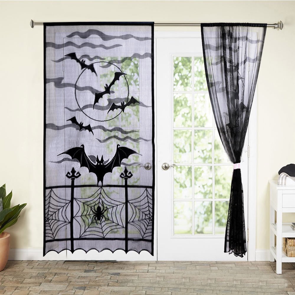 HEROOY Halloween Curtains 84 inches Long, Spider Web Bat Halloween Door ...