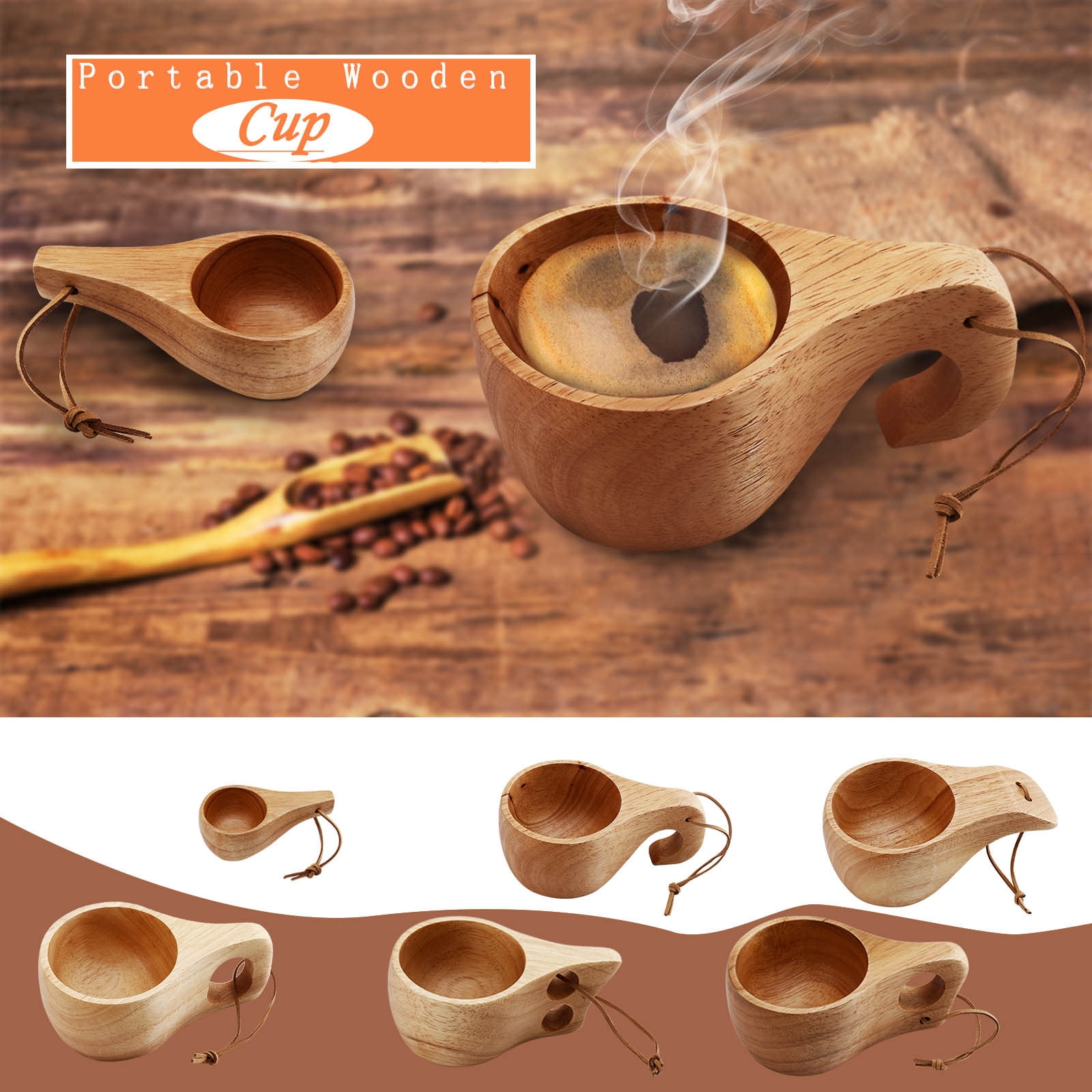 HEROOY New Portable Wooden Rubber Cup Log Color Natural Wood Coffee Tea ...