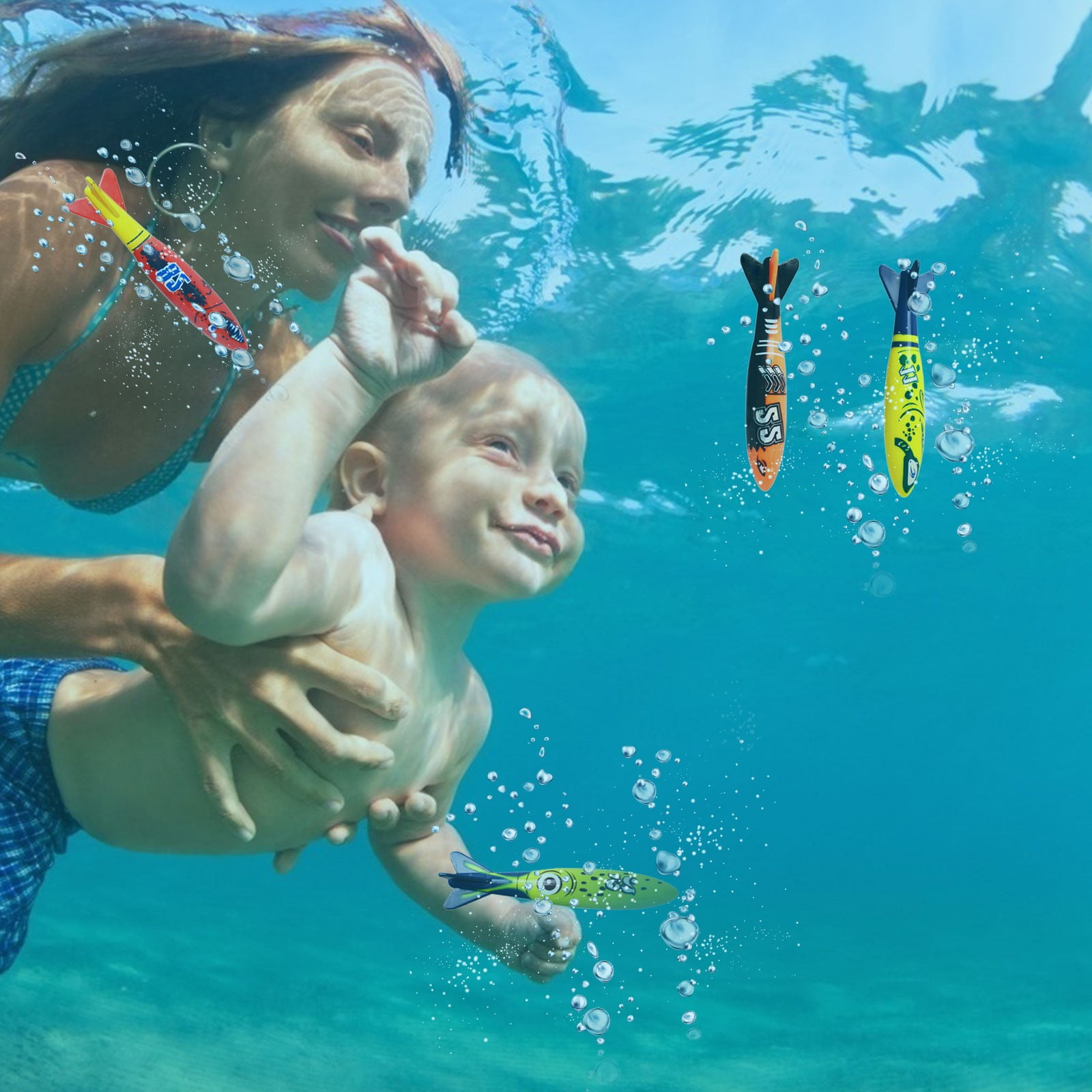 HEROOY Pack Pool Toys, Shark Underwater Diving Toys, Colorful Swimming ...