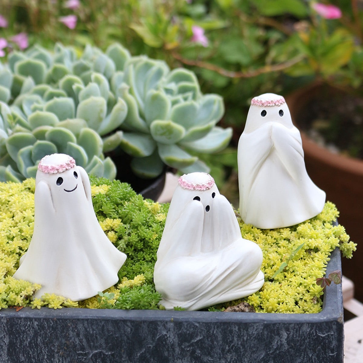 HEROOY Upgraded 3PCS Cute Ghost Garden Statue Outdoor Halloween Decor ...