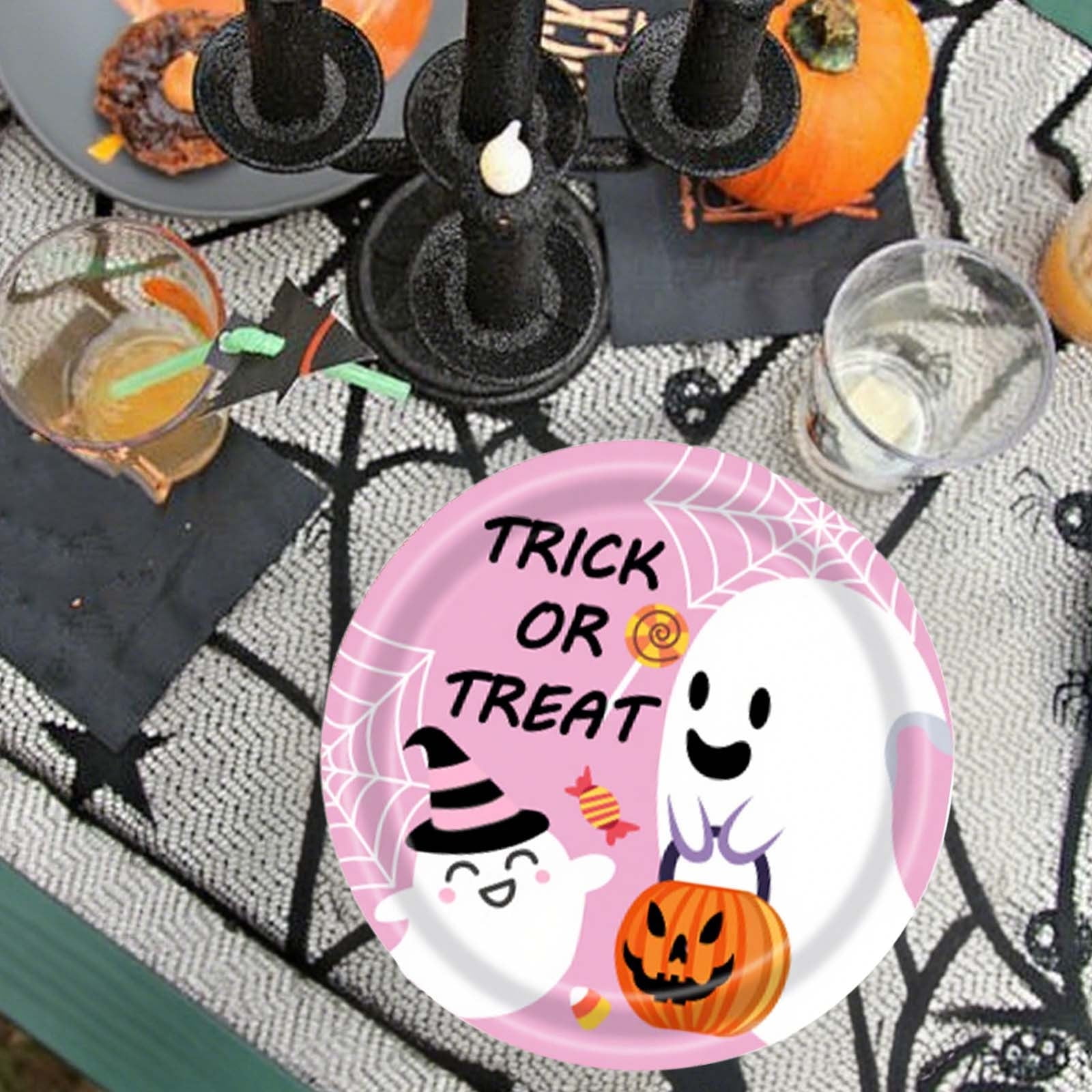 HEROOY Upgraded Cute Pumpkin Ghost Paper Plates Napkin Tableware Set ...