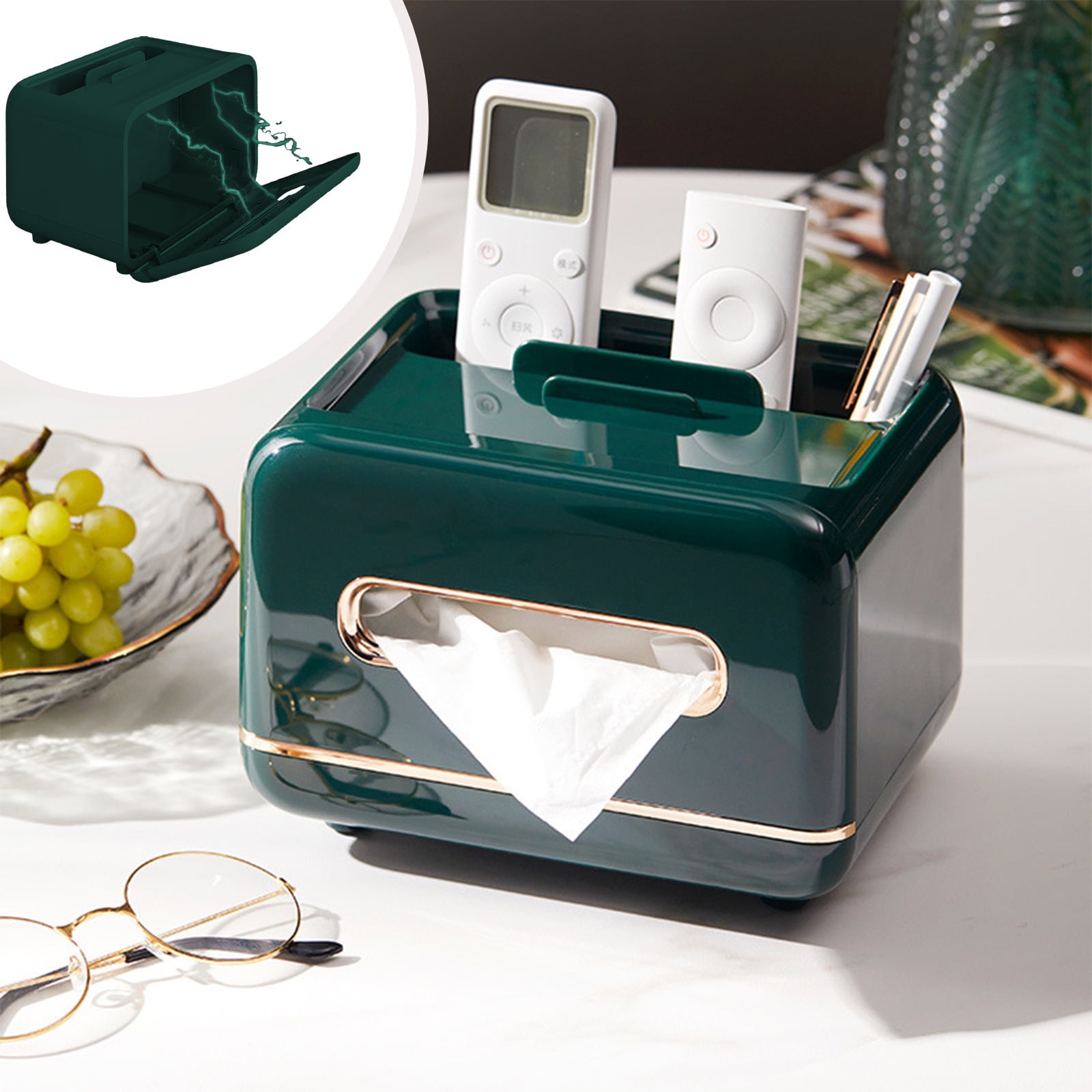 HEROOY Upgraded Magnetic Tissue Box Desktop Remote Control Storage ...
